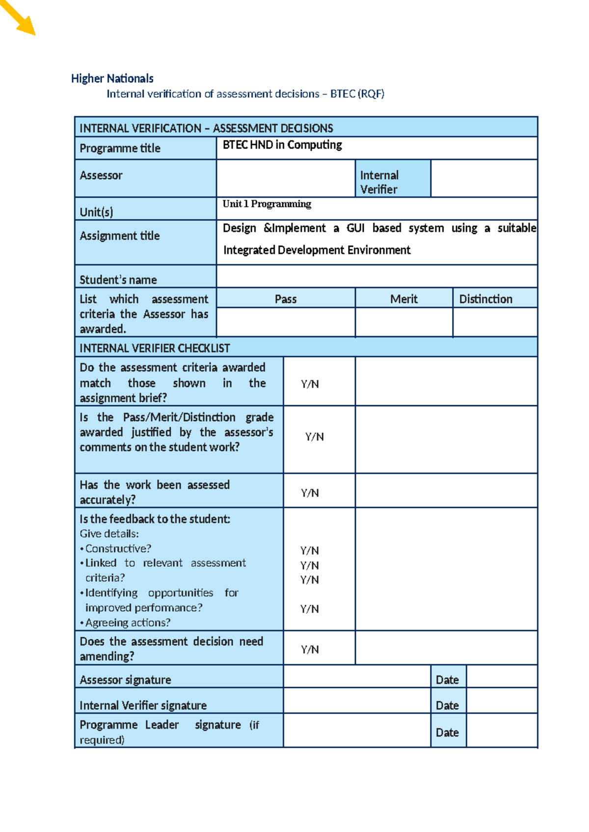Programming - Higher Nationals Internal verification of assessment ...