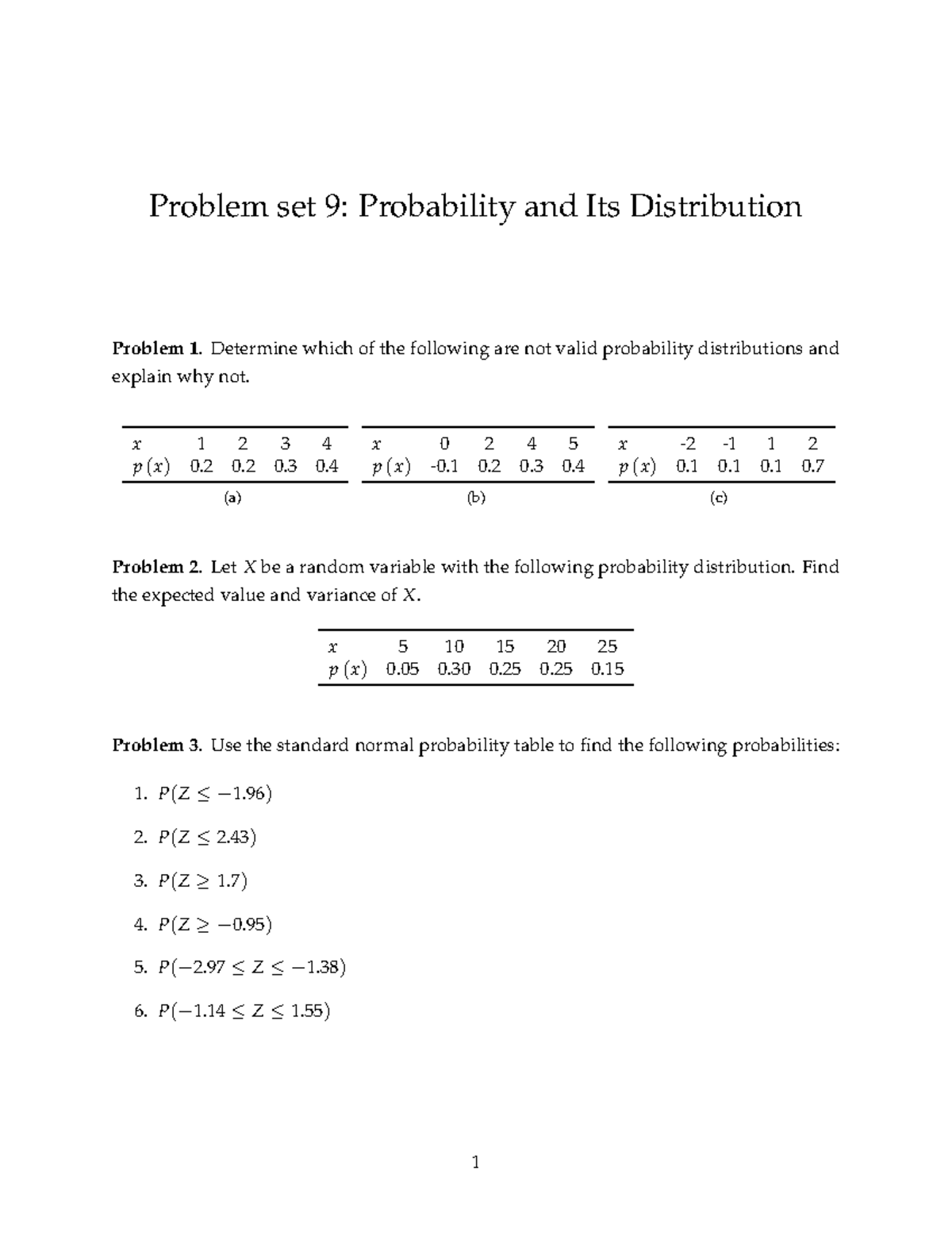 Problem set 91 - Problem set 9: Probability and Its Distribution ...