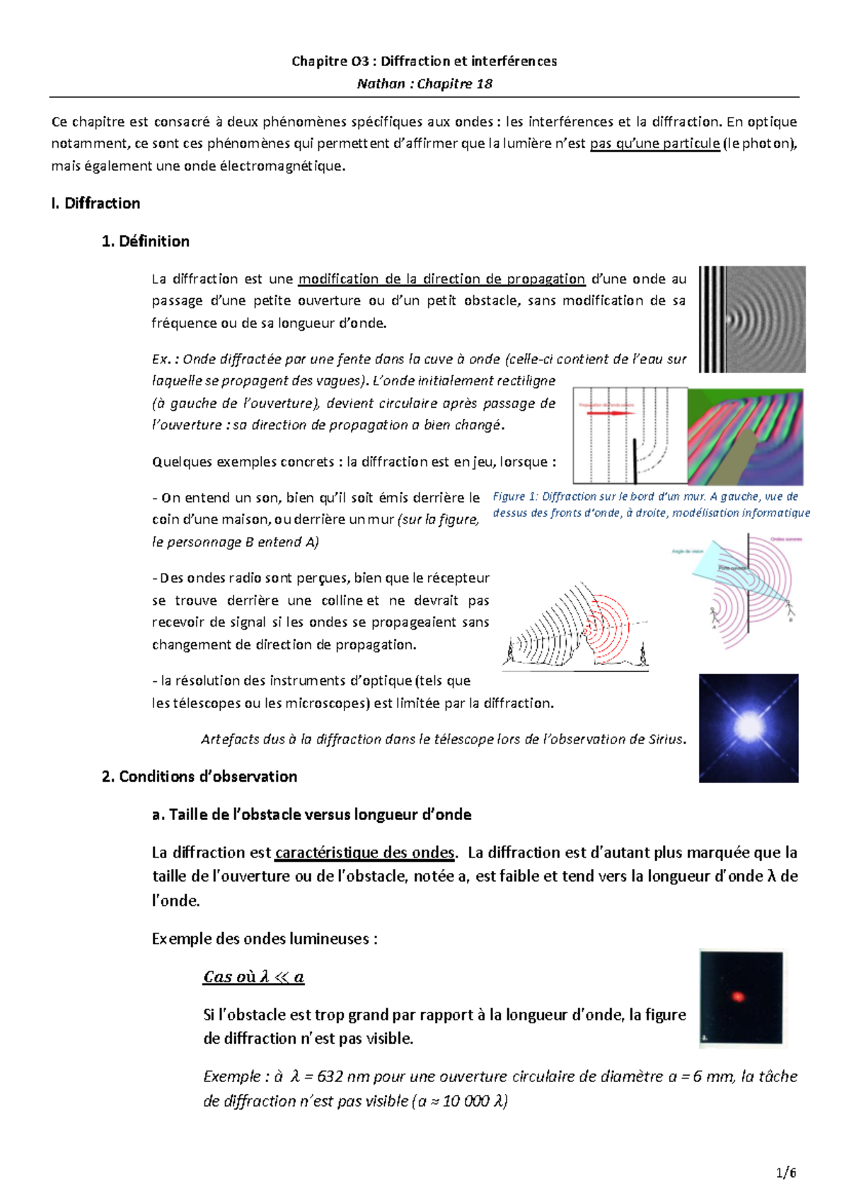 Chapitre O3 Diffraction et interférences - En optique notamment, ce sont ces phénomènes qui ...