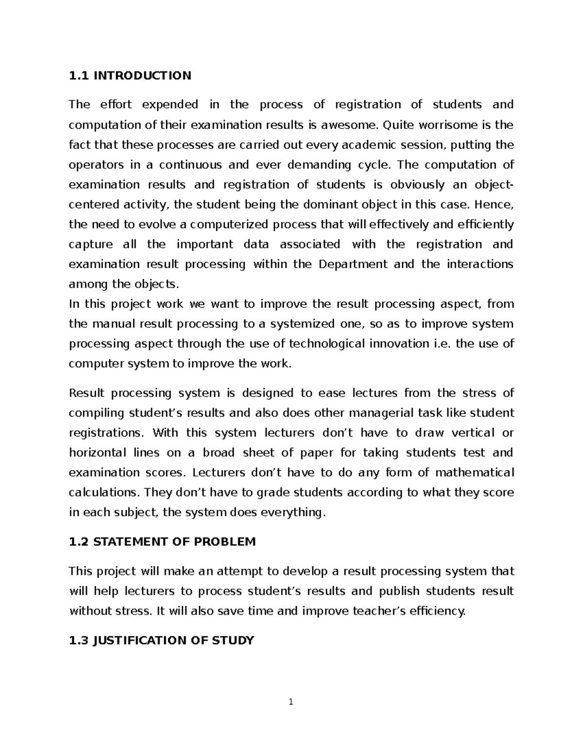 Result Processing System Orignal Leke 1 Introduction The Effort Expended In The Process Of