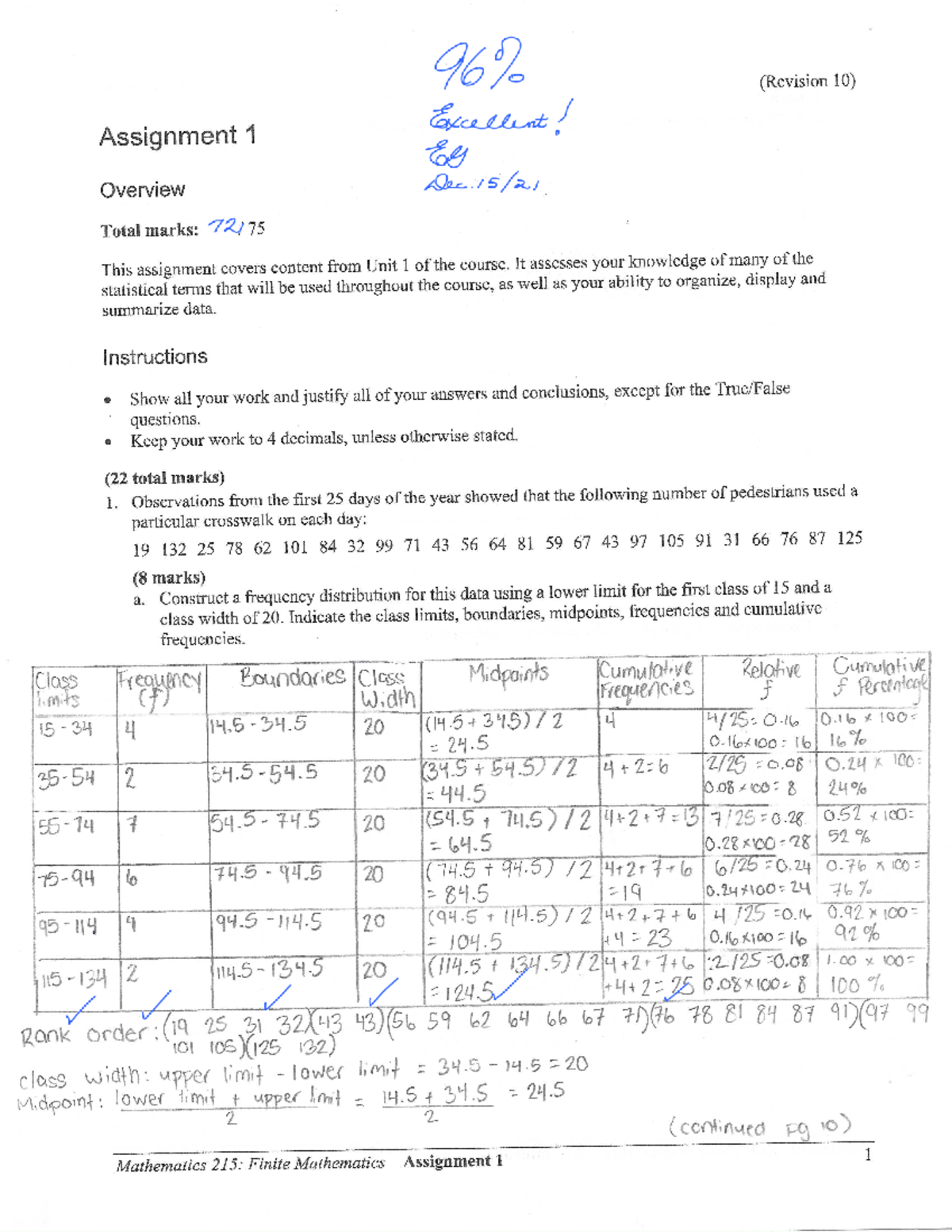 MATH 215 - Assignment 1, 96% with corrections - Math 215 - Studocu