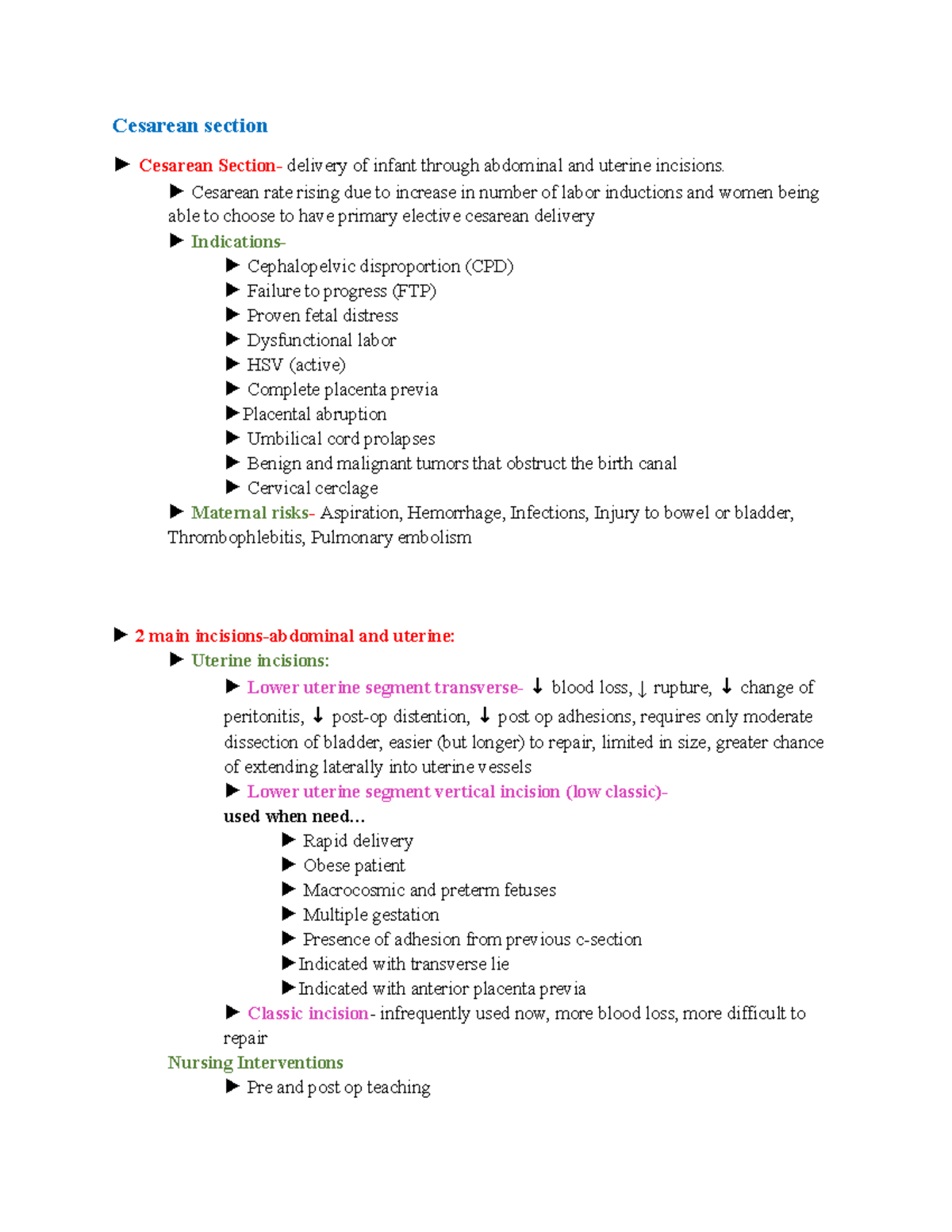 OB Cesarean section - Tamucc OB nursing - Cesarean section Cesarean ...