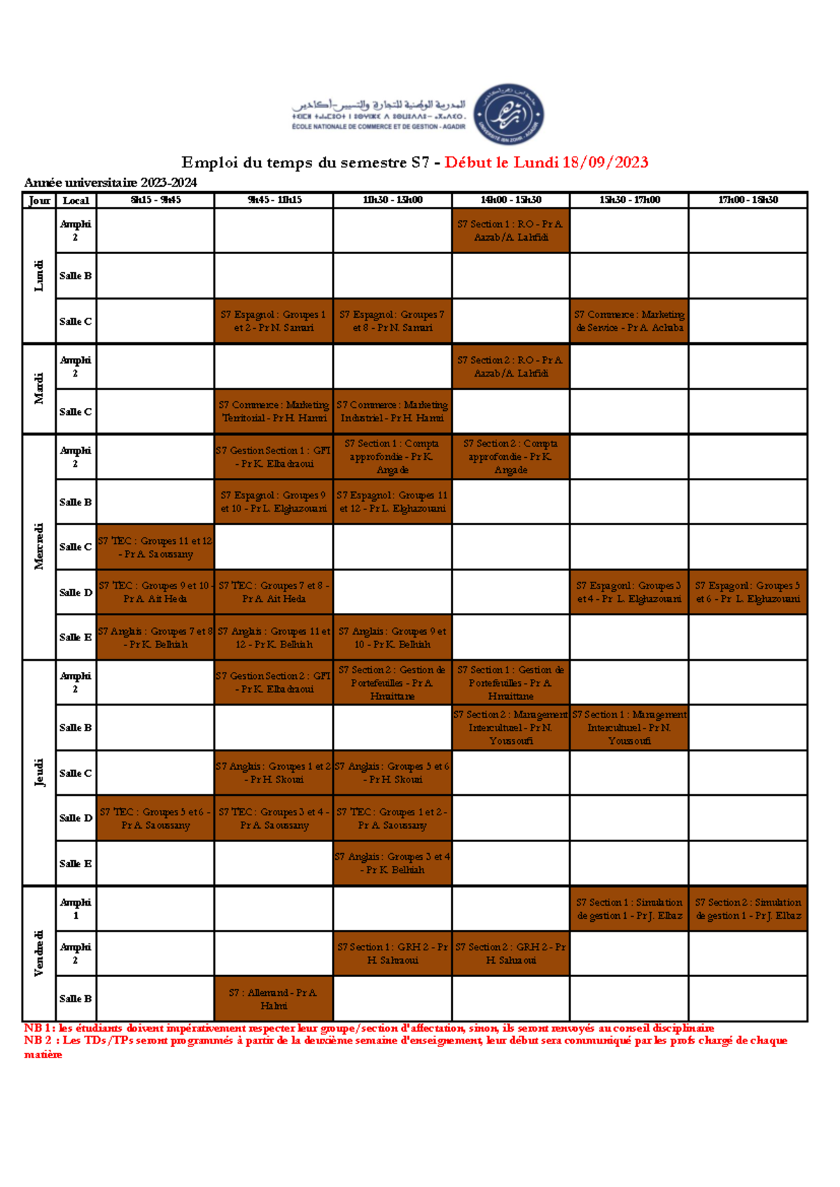 Emploi-S7 - Jour Local 8h15 - 9h45 9h45 - 11h15 11h30 - 13h00 14h00 ...