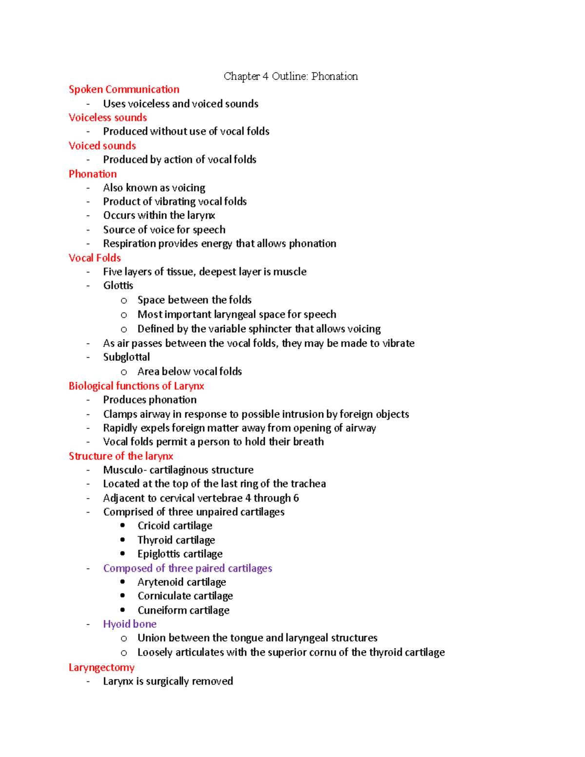 Chapter 4 Outline - anatomy - Chapter 4 Outline: Phonation Spoken ...