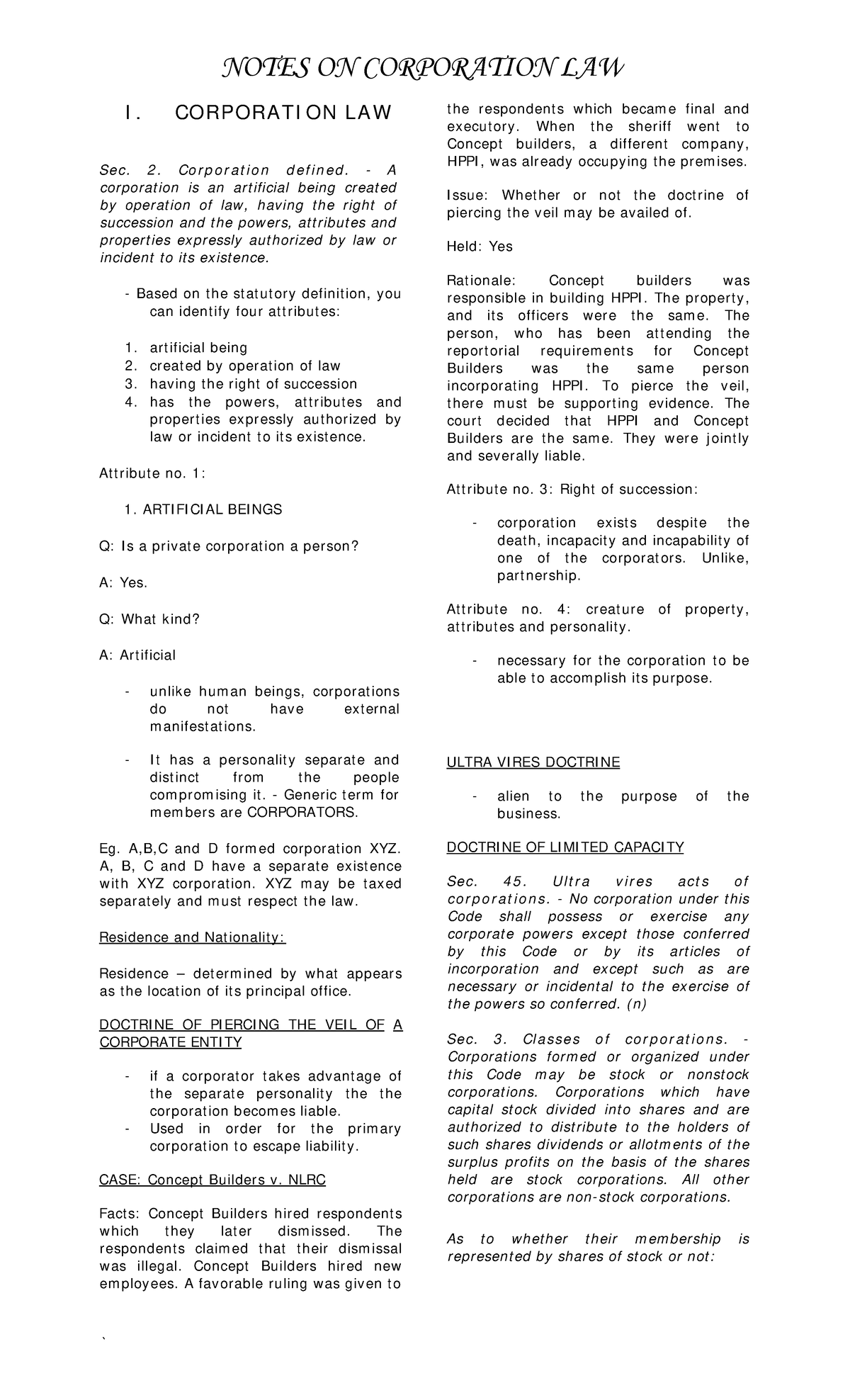 Batch 3 RFBT 2018 - This is a short summary or notes in corporation law ...