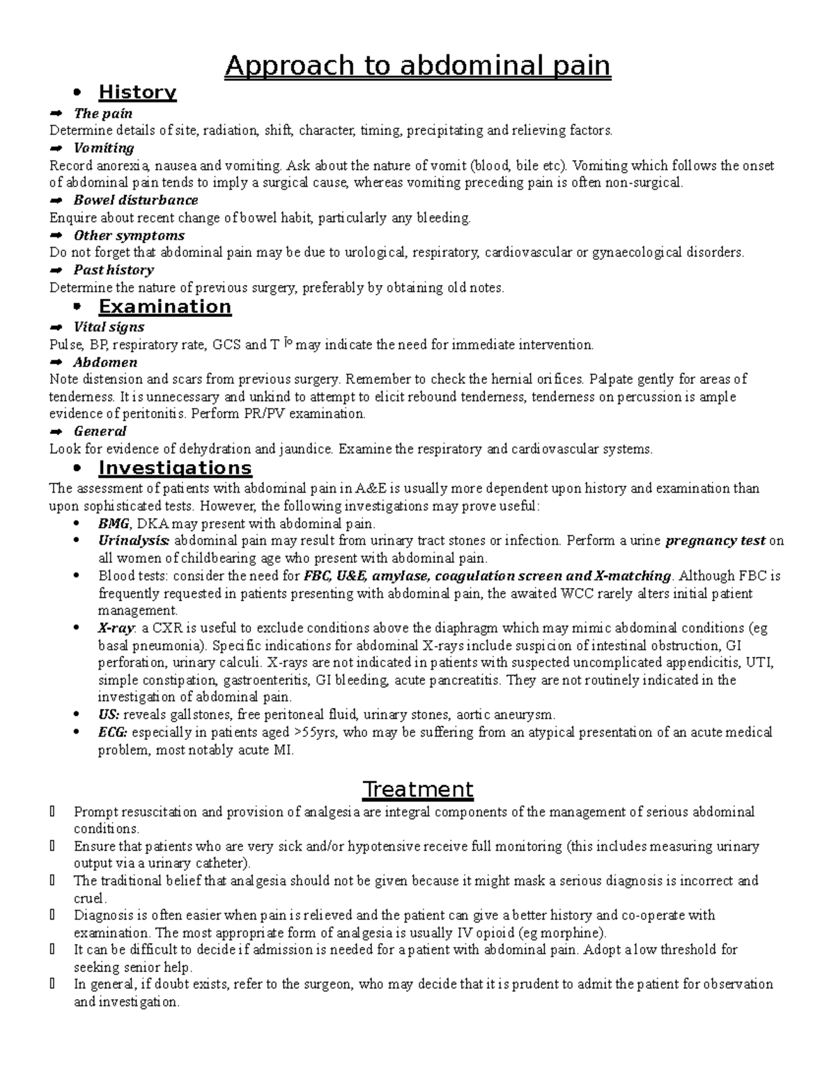 Abd. pain approach - Approach to abdominal pain History The pain ...