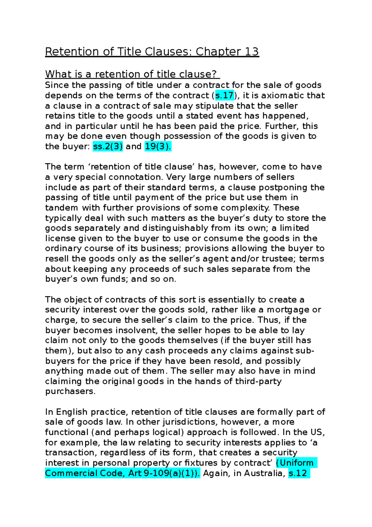 Retention of Title Clauses - Chapter 13 - Further, this may be done ...