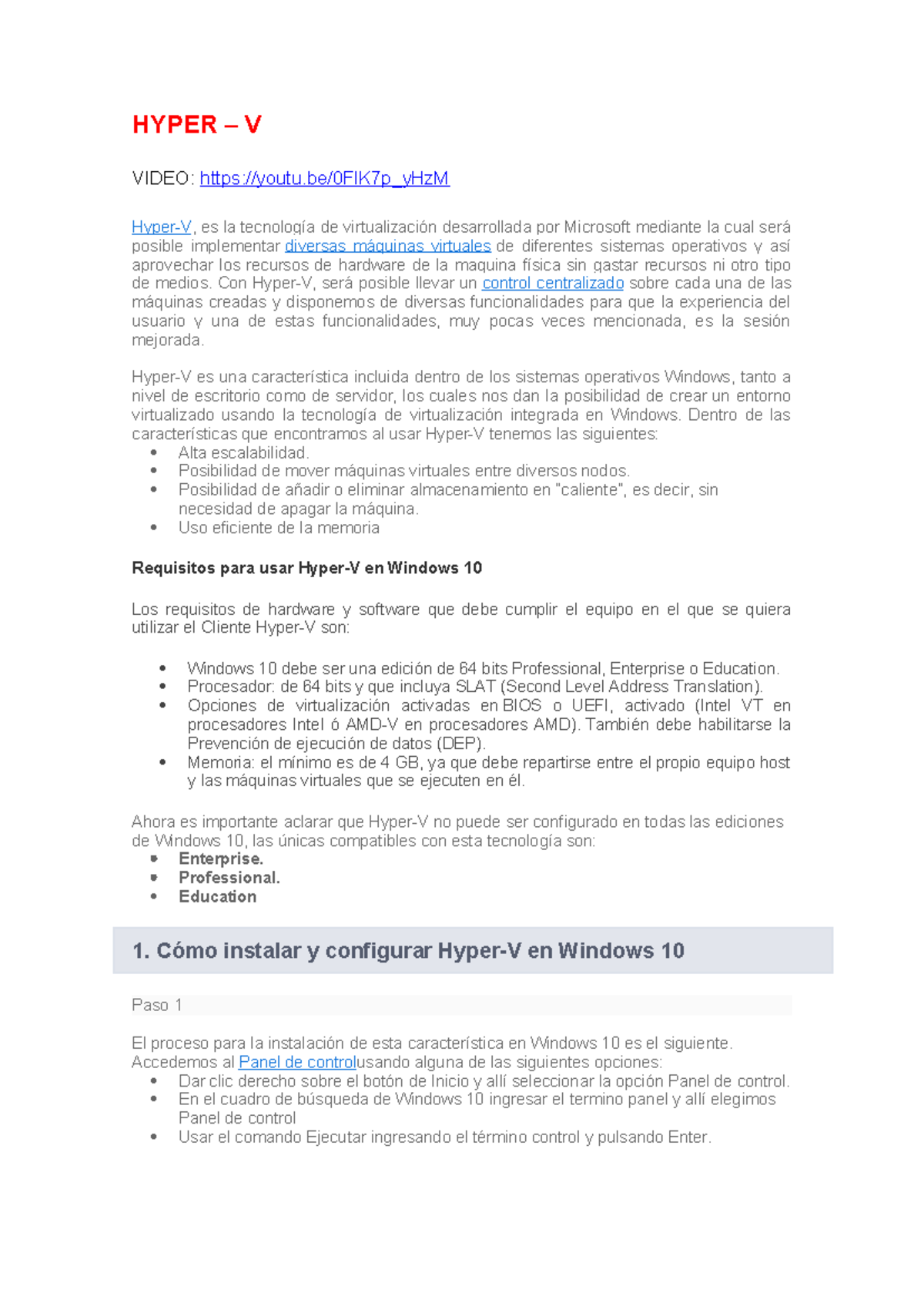Activacion hiper-v.- Activacion Hyper-V Windows 10 - HYPER – V VIDEO: youtu/0FlK7p_yHzM Hyper-V ...