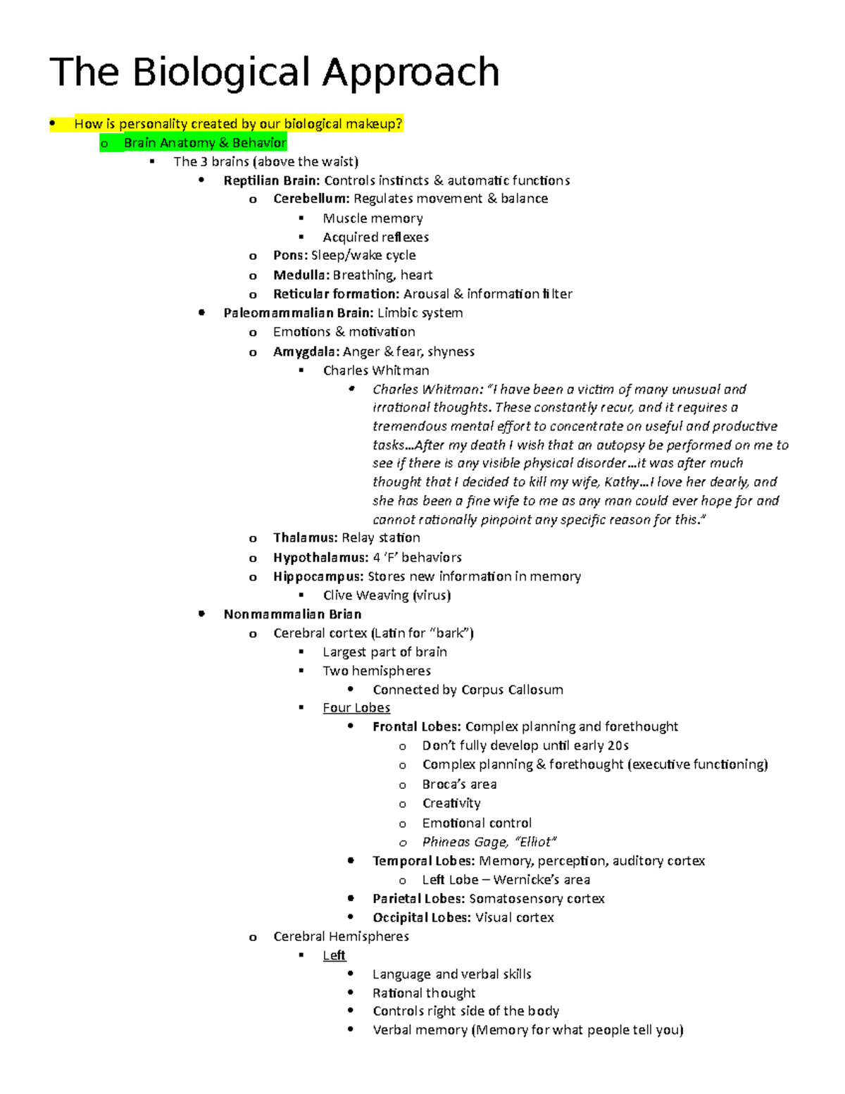 Biological Approach - Lecture notes 8 - The Biological Approach How is ...