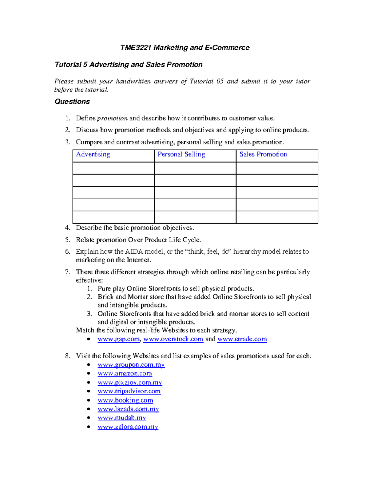 Tut05 18 Q - MARKETING AND E-COMMERCE - TME3221 Marketing and E ...