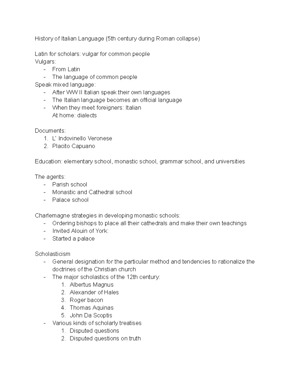 History of italian language - notes - History of Italian Language (5th ...