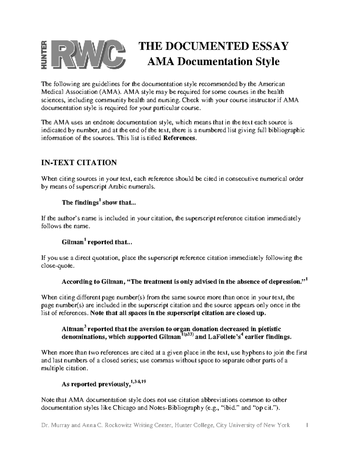 8AMA Documentation Style - THE DOCUMENTED ESSAY AMA Documentation Style ...