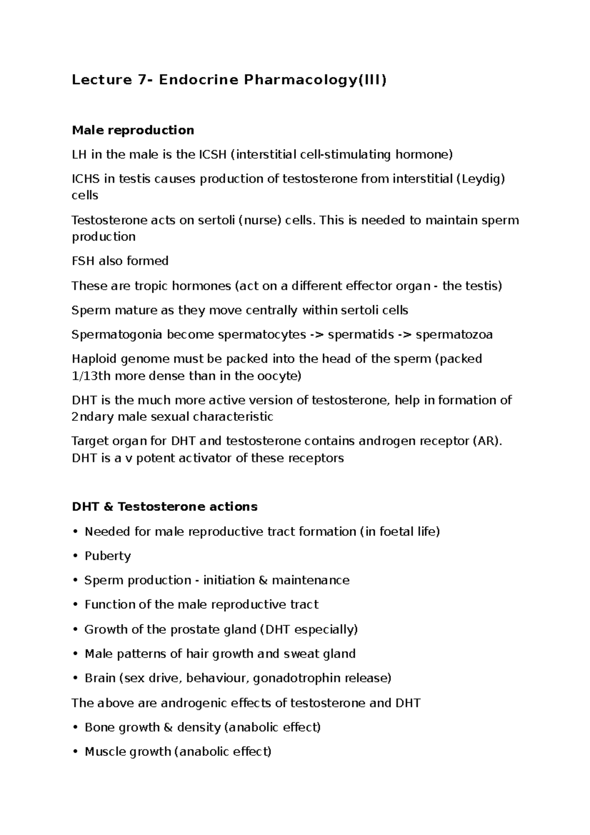 Pharma B 7 and 8 - Lecture notes 7,8 - Lecture 7- Endocrine ...