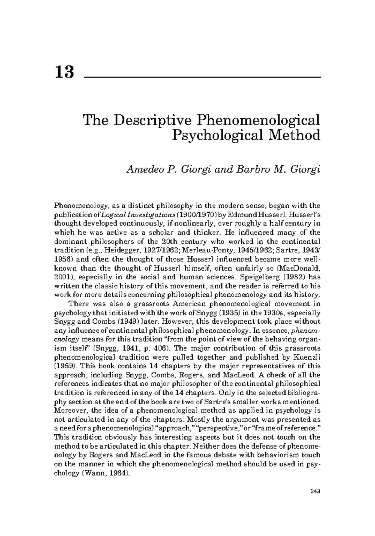 Phenom Giorgi - Lecturas - 13 The Descriptive Phenomenological ...