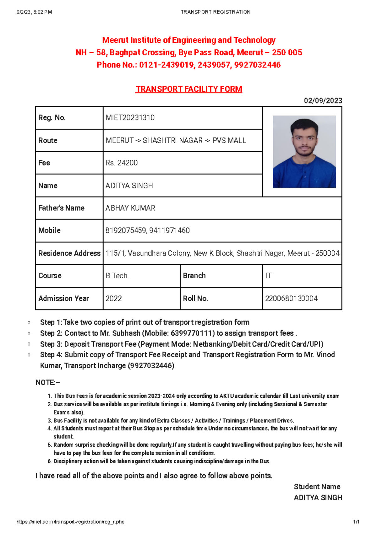 Transport Registration - 9/2/23, 8:02 PM TRANSPORT REGISTRATION - Studocu