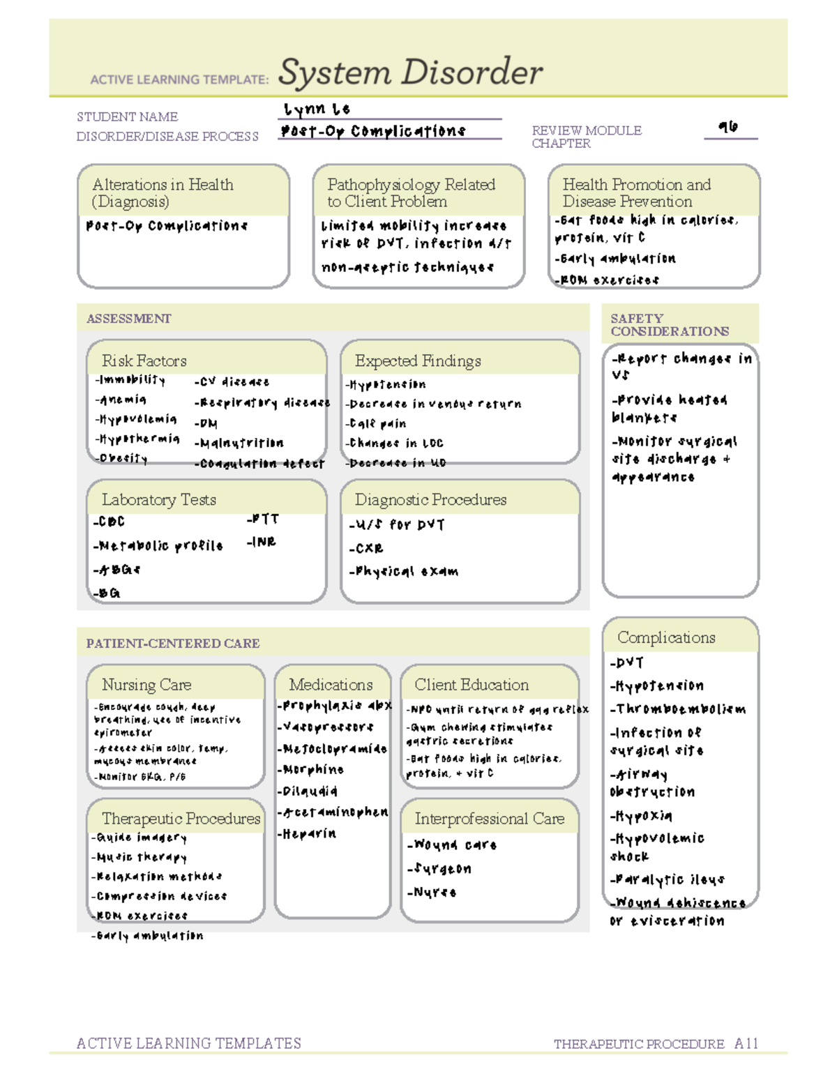 ATI Peds Post-Op Complications Template - STUDENT NAME DISORDER/DISEASE ...