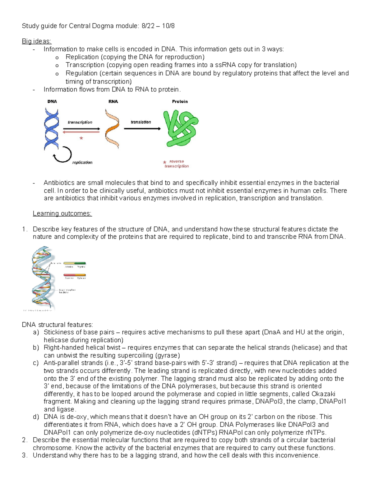 Study guide for Central Dogma module - This information gets out in 3 ...