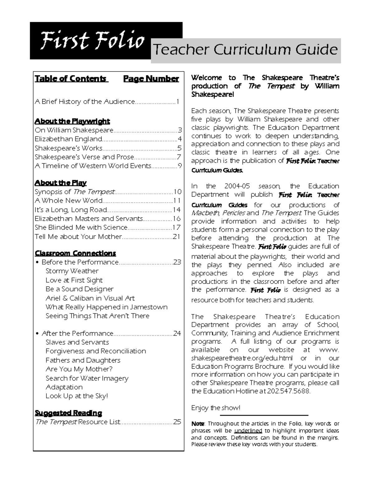 2020 EA Context of The Tempest Teacher Curriculum Guide - Table of ...