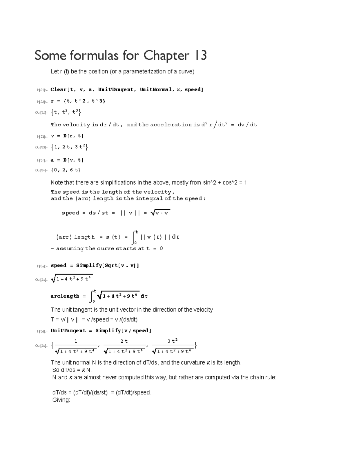 13 formulas - Some formulas for Chapter 13 Let r (t) be the position ...