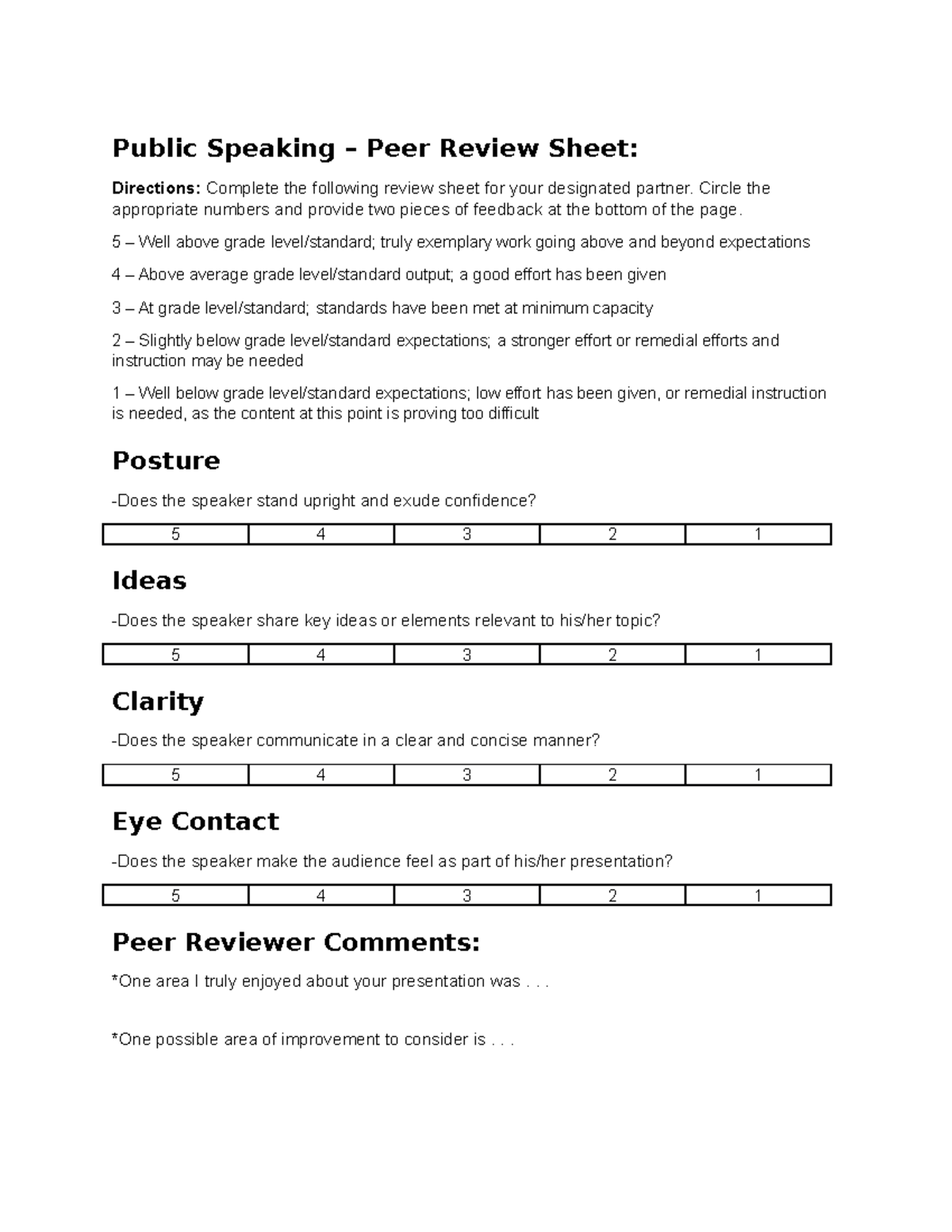 Public Speaking - Circle the appropriate numbers and provide two pieces ...