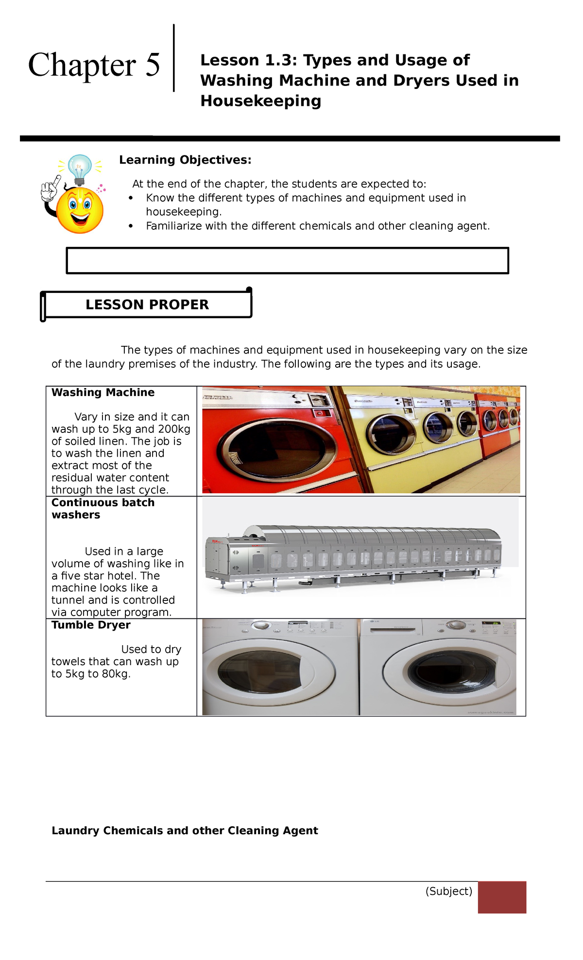 Housekeeping chapter 5 1.3 2nd quater - Lesson 1: Types and Usage of ...