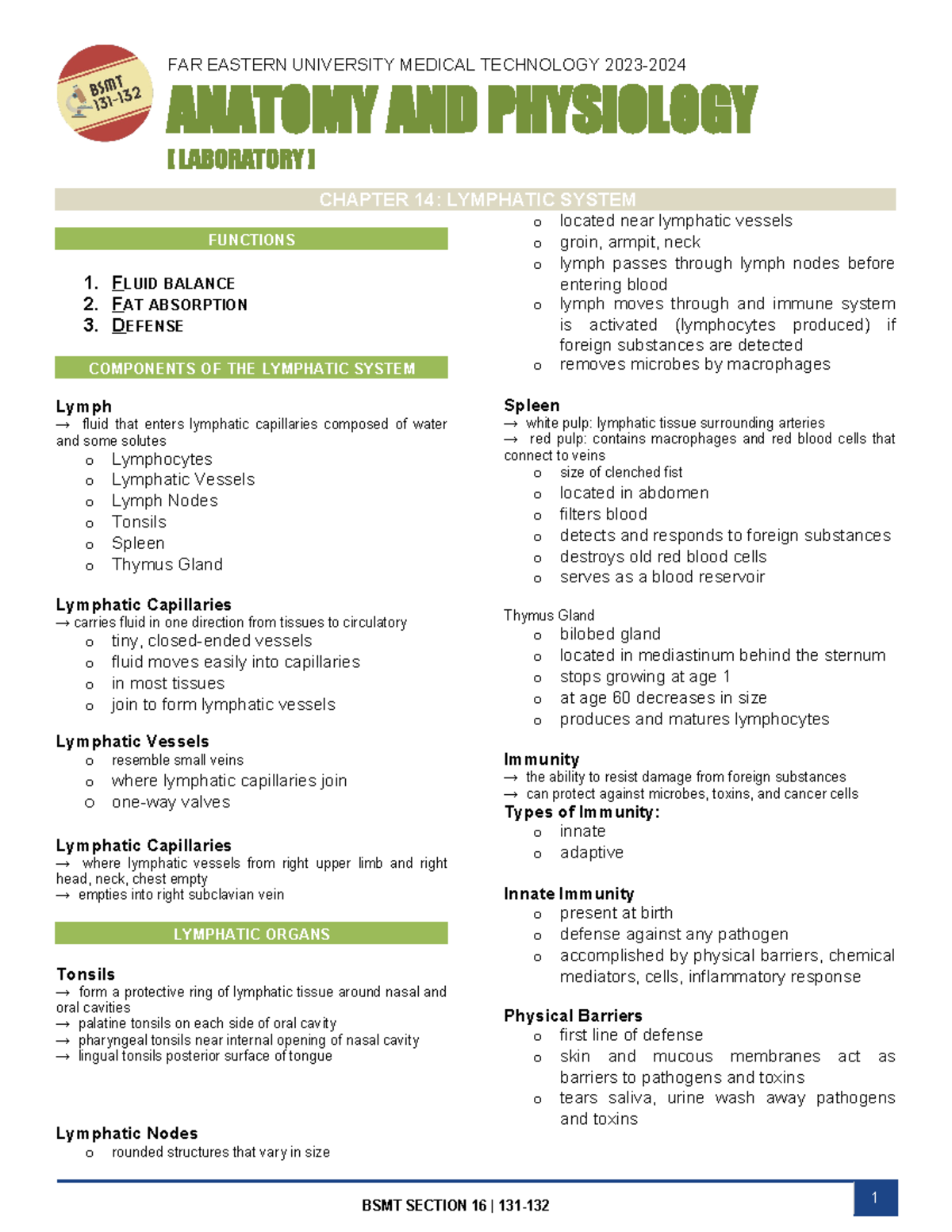 Anaphy Lab Trans Chapter 12 - FAR EASTERN UNIVERSITY MEDICAL TECHNOLOGY ...