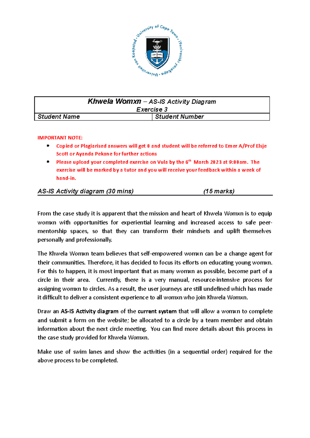 INF2009 F - Exercise 3 2023 - Khwela Womxn – AS-IS Activity Diagram ...