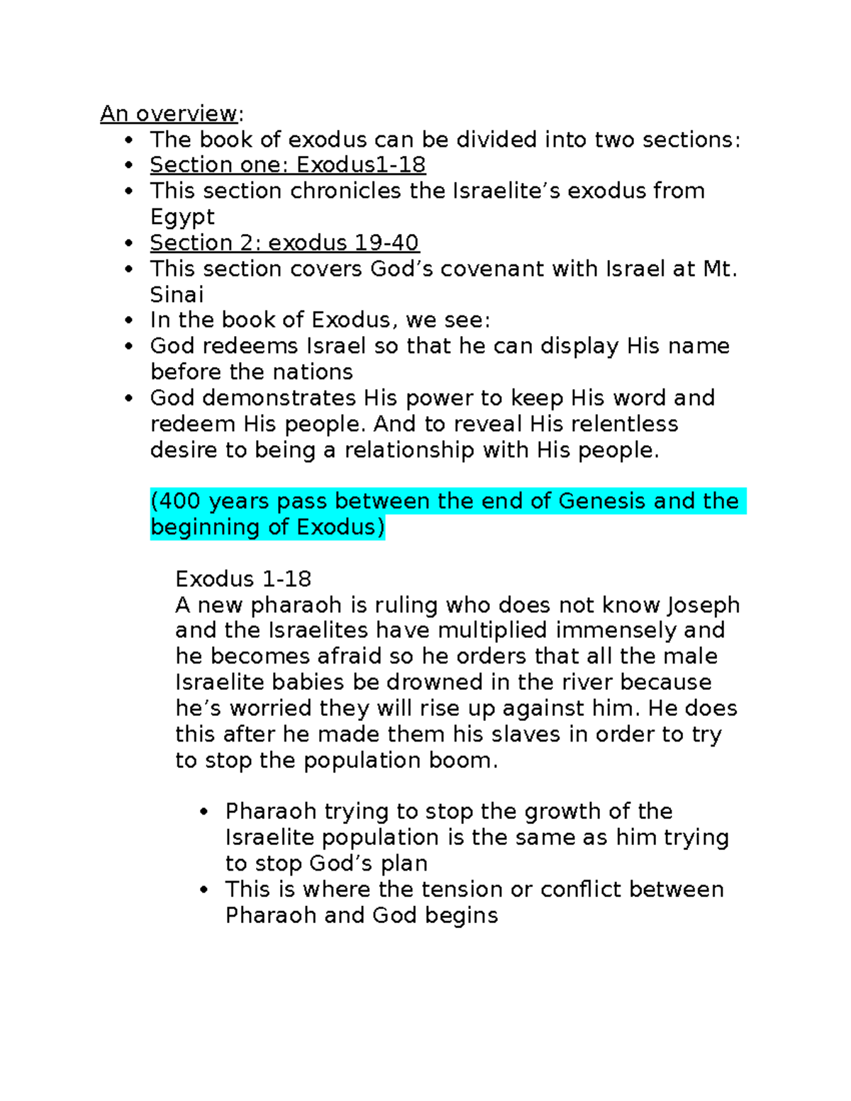 Exodus Notes - An overview: The book of exodus can be divided into two ...