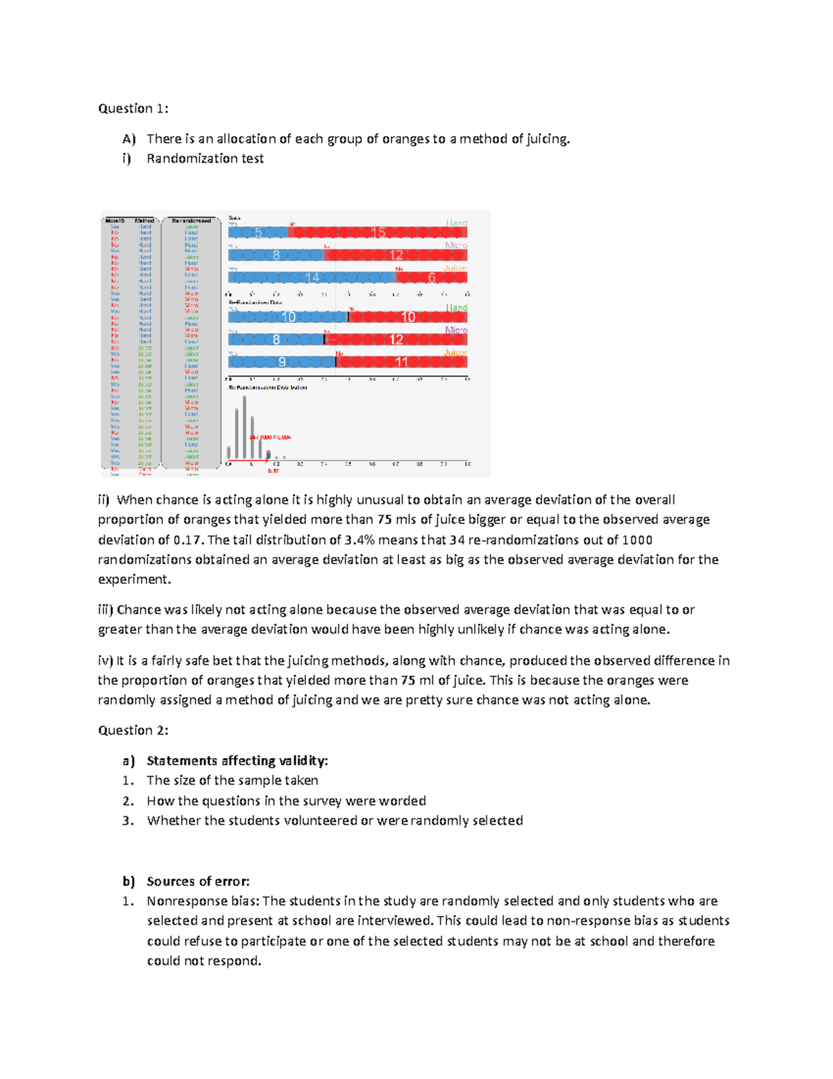 Stats assignment 2 - Question 1: A) There is an allocation of each ...
