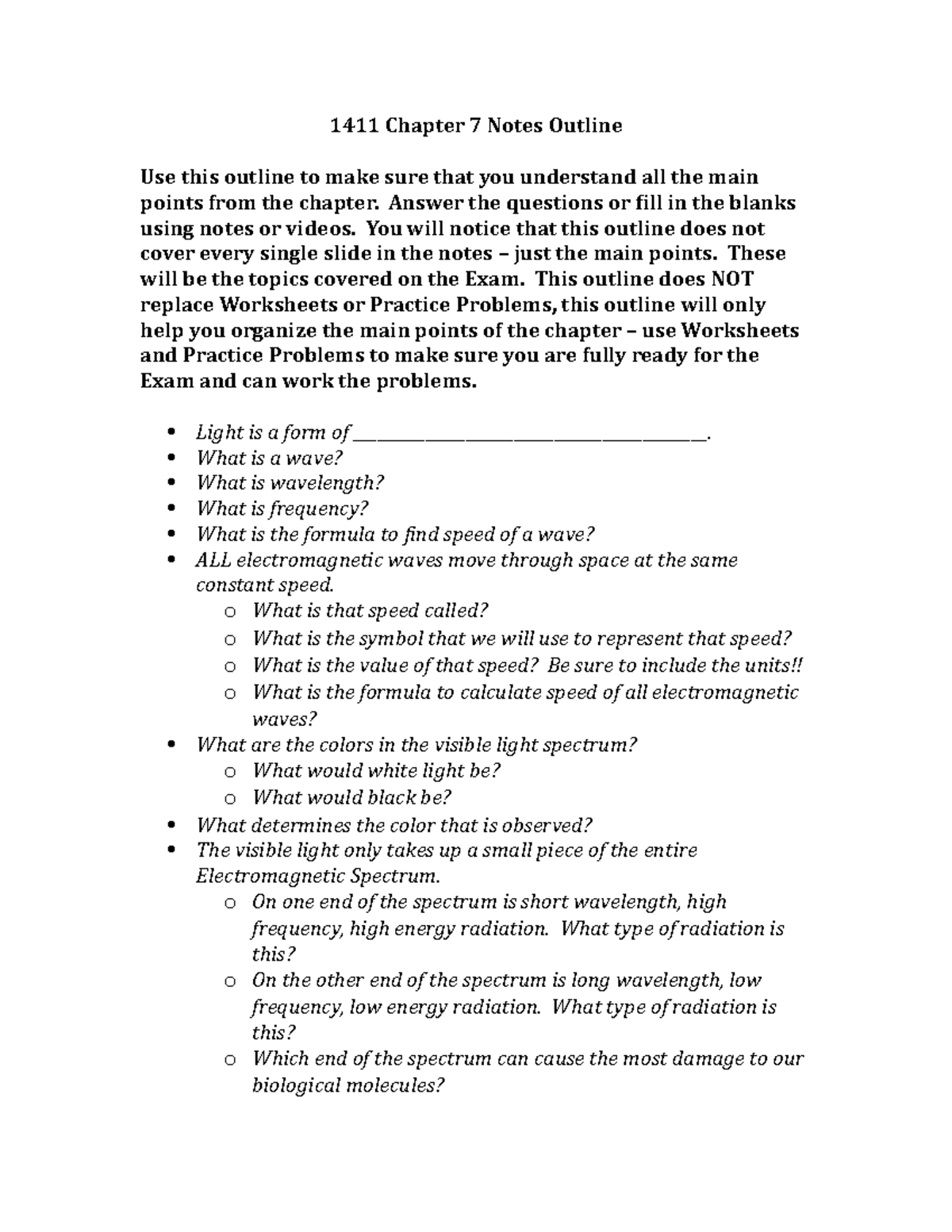 1411 Chapter 7 Notes Outline - 1411 Chapter 7 Notes Outline Use this ...
