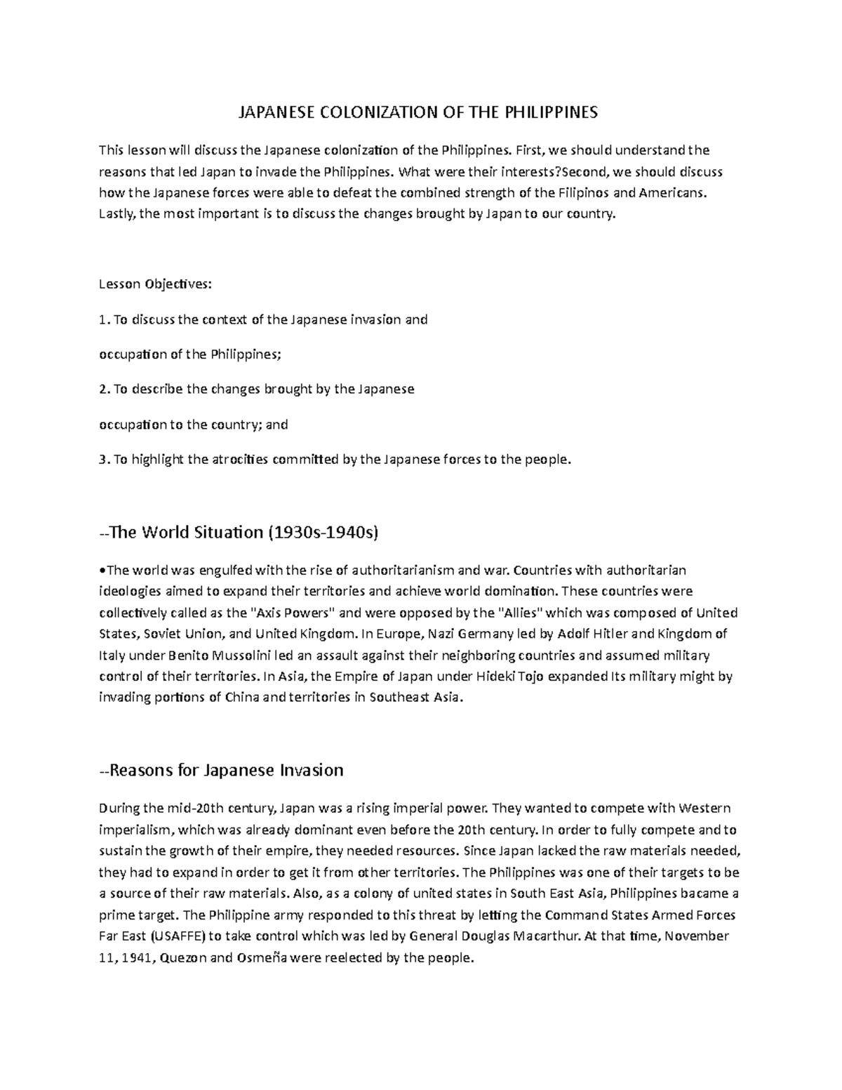 Japanese Colonization OF THE Philippines - JAPANESE COLONIZATION OF THE ...