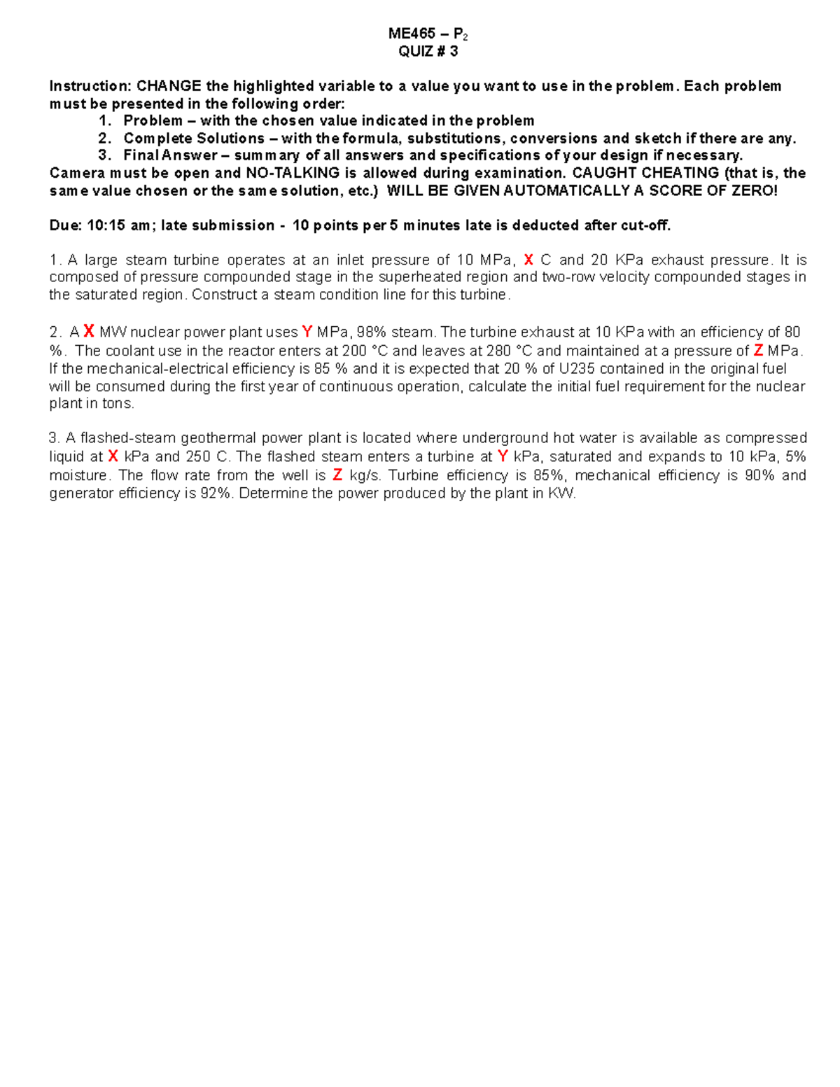 Quiz 4p1(nuclear,ETCl)DEC2022 - ME465 – P 2 QUIZ # 3 Instruction ...