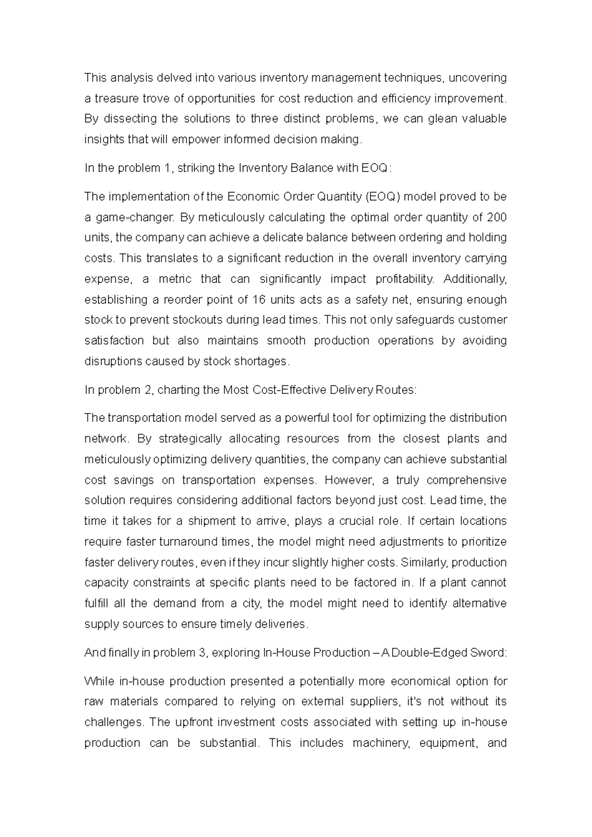 Conclusion ev 3 - This analysis delved into various inventory ...