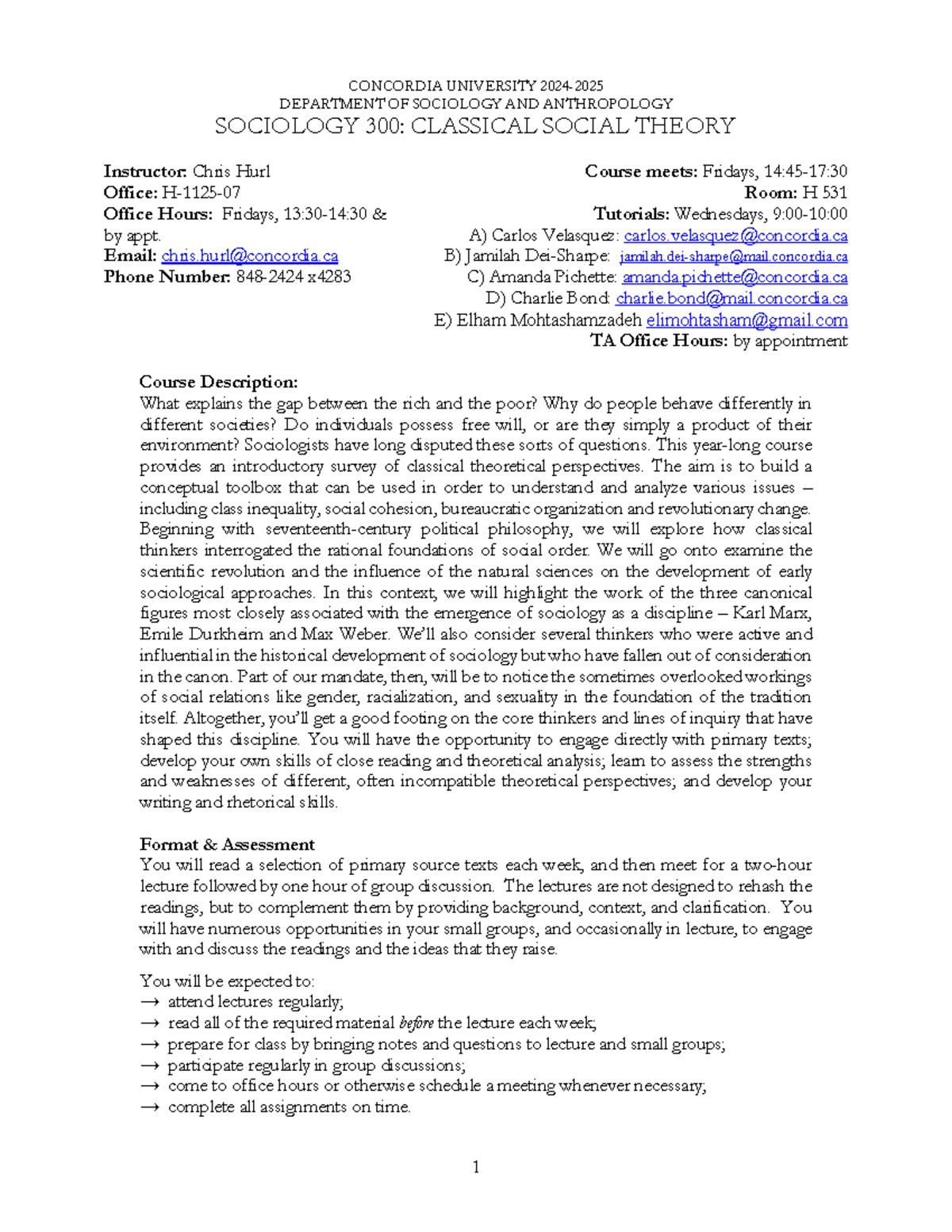 SOCI 300 Syllabus - 1 CONCORDIA UNIVERSITY 2024 - 2025 DEPARTMENT OF ...