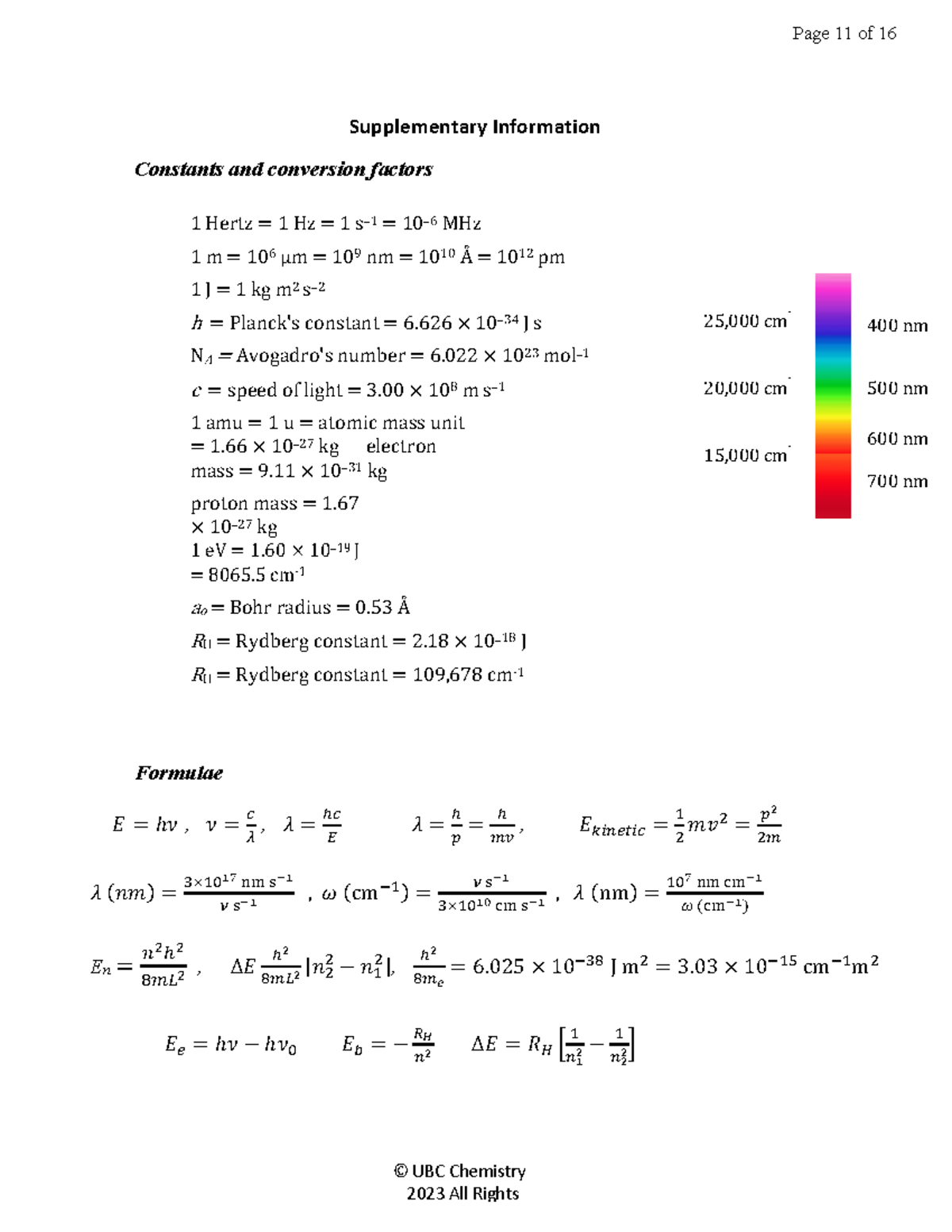 Formula sheet - Page 11 of 16 © UBC Chemistry 2023 All Rights Reserved ...