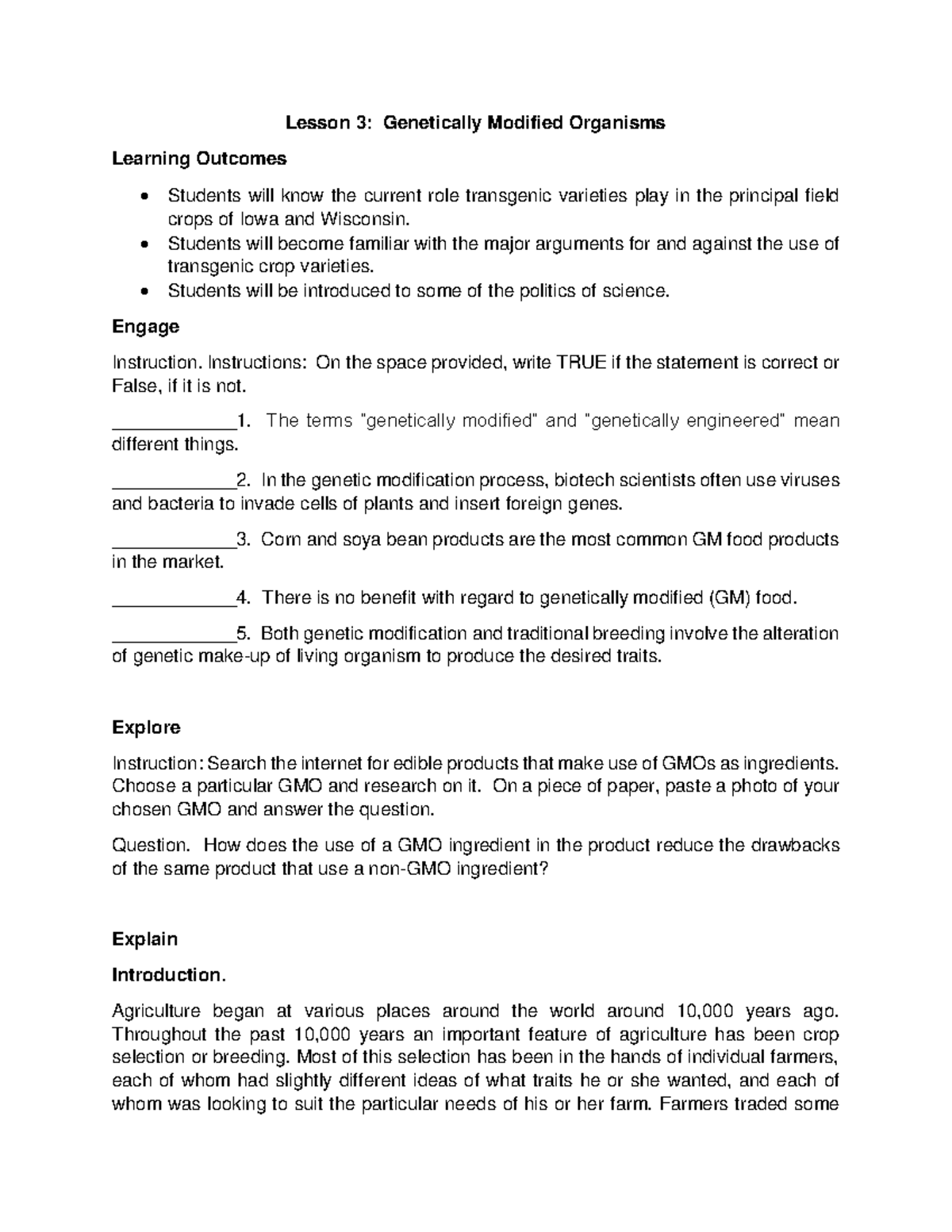 Lesson-3-GMOs - Science technology and Society - Lesson 3: Genetically ...