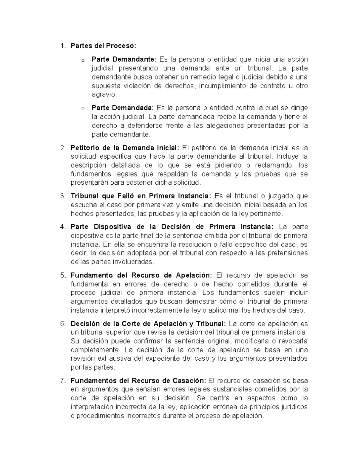 Partes del Proceso - 1. Partes del Proceso: o Parte Demandante: Es la ...