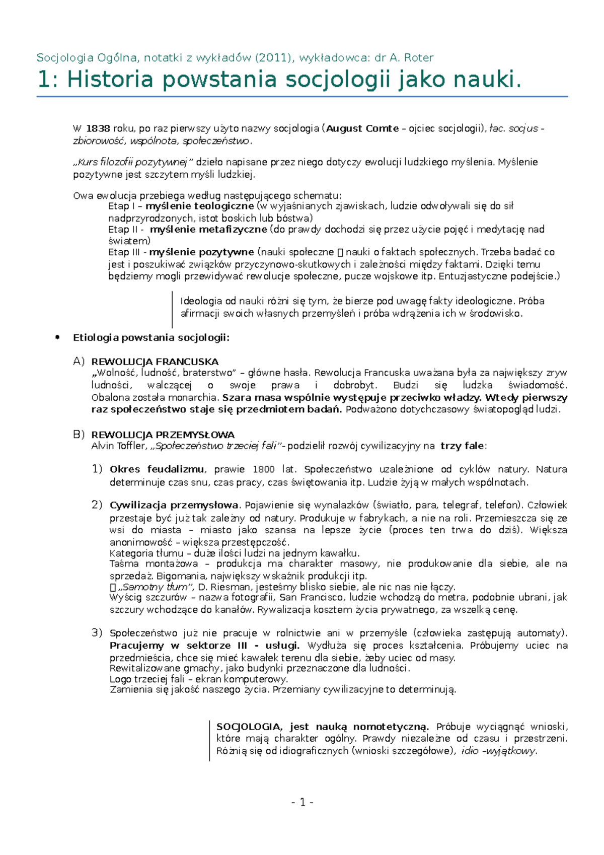 socjologia ogolna socjologia ogolna socjologia ogolna - Socjologia Ogólna, notatki z wykładów ...