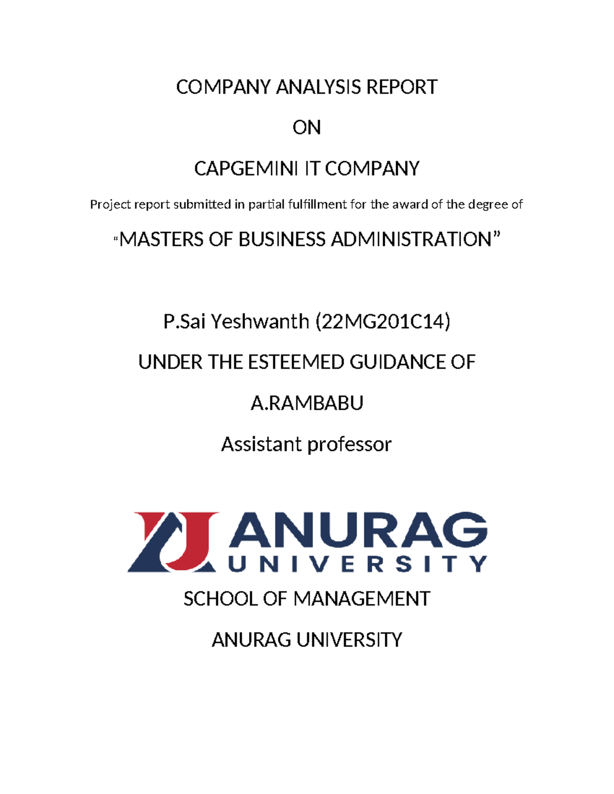 Company Analysis Report - COMPANY ANALYSIS REPORT ON CAPGEMINI IT ...