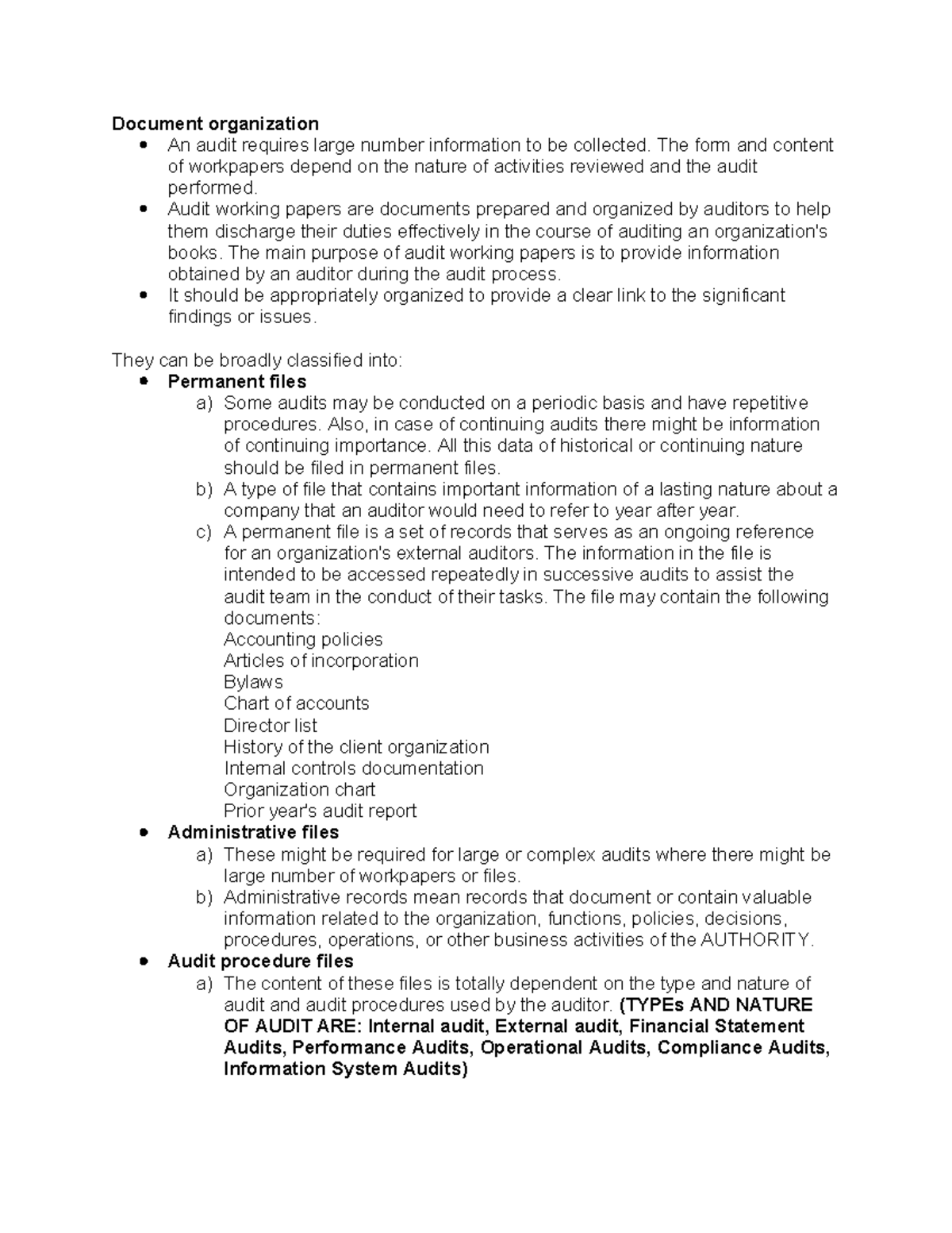 Reporting - Document organization An audit requires large number ...