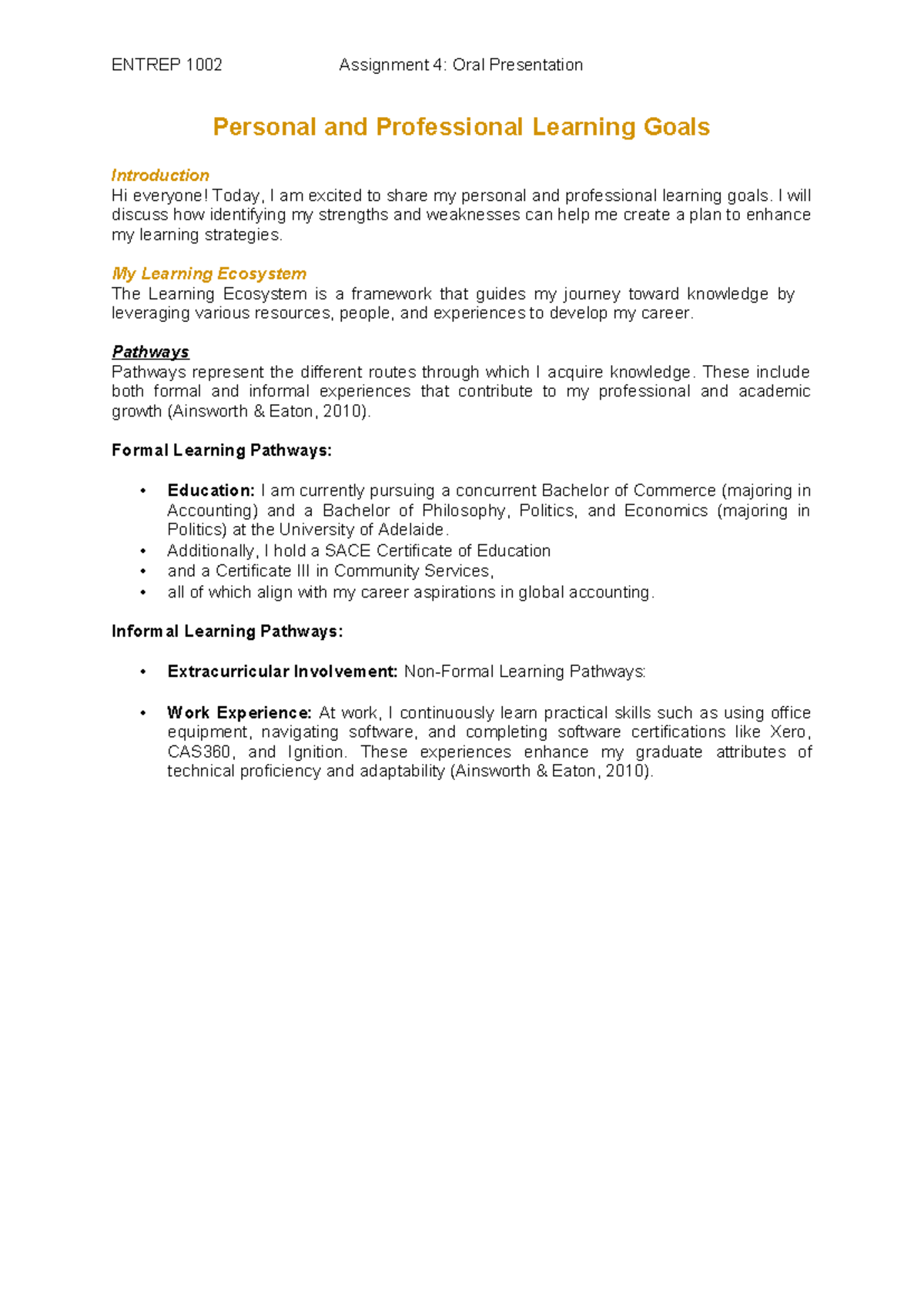 PPD Oral Presentation Script - ENTREP 1002 Assignment 4: Oral ...