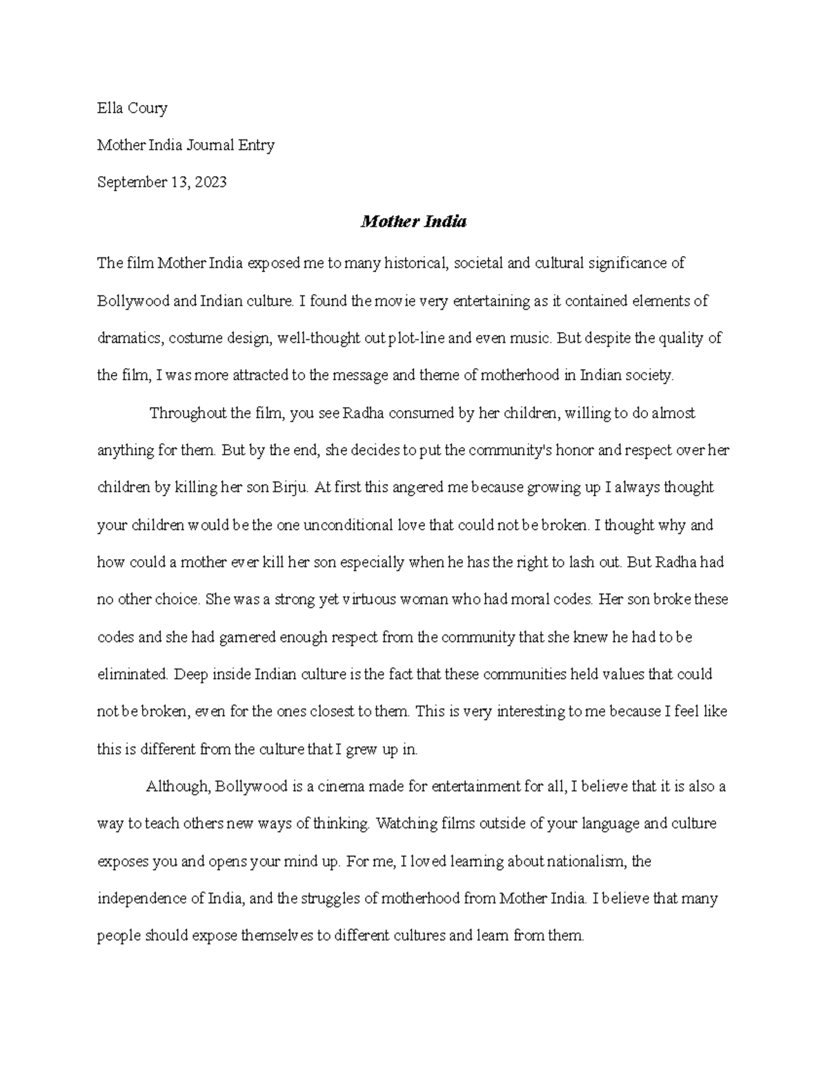 ASIA - Mother India Journal Entry - Ella Coury Mother India Journal ...