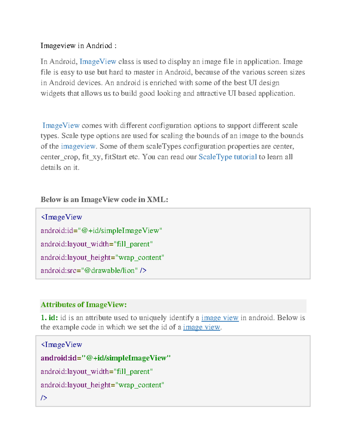 Imageview in Andriod - Practical - Imageview in Andriod : In Android, ImageView class is used to ...