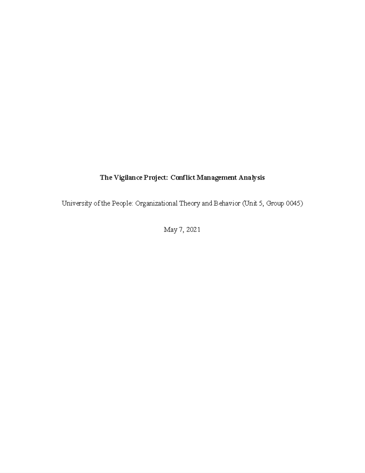 The Vigilance Project Conflict Management Analysis - The Vigilance ...