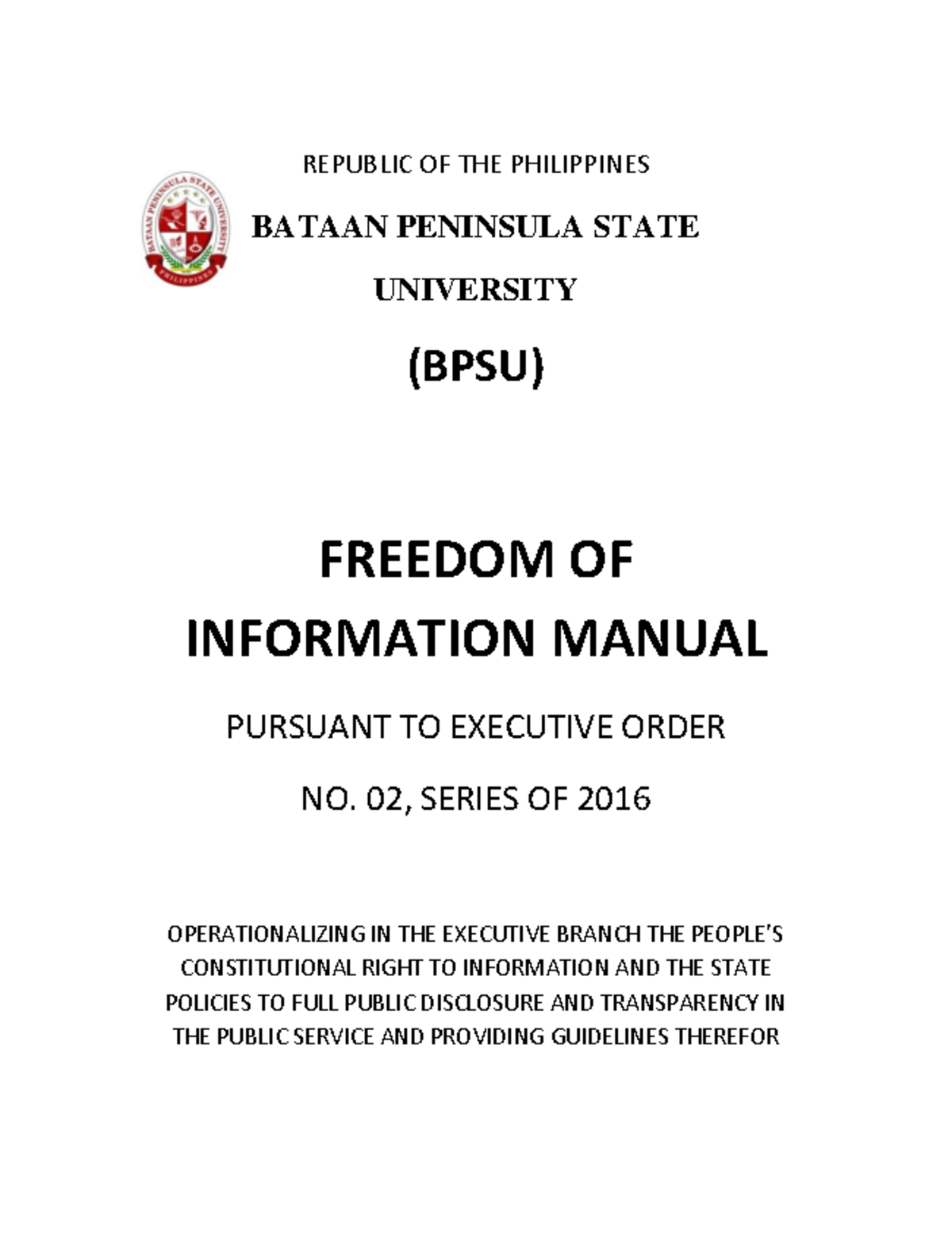 BPSU FOI Manual 2016 - REPUBLIC OF THE PHILIPPINES BATAAN PENINSULA ...