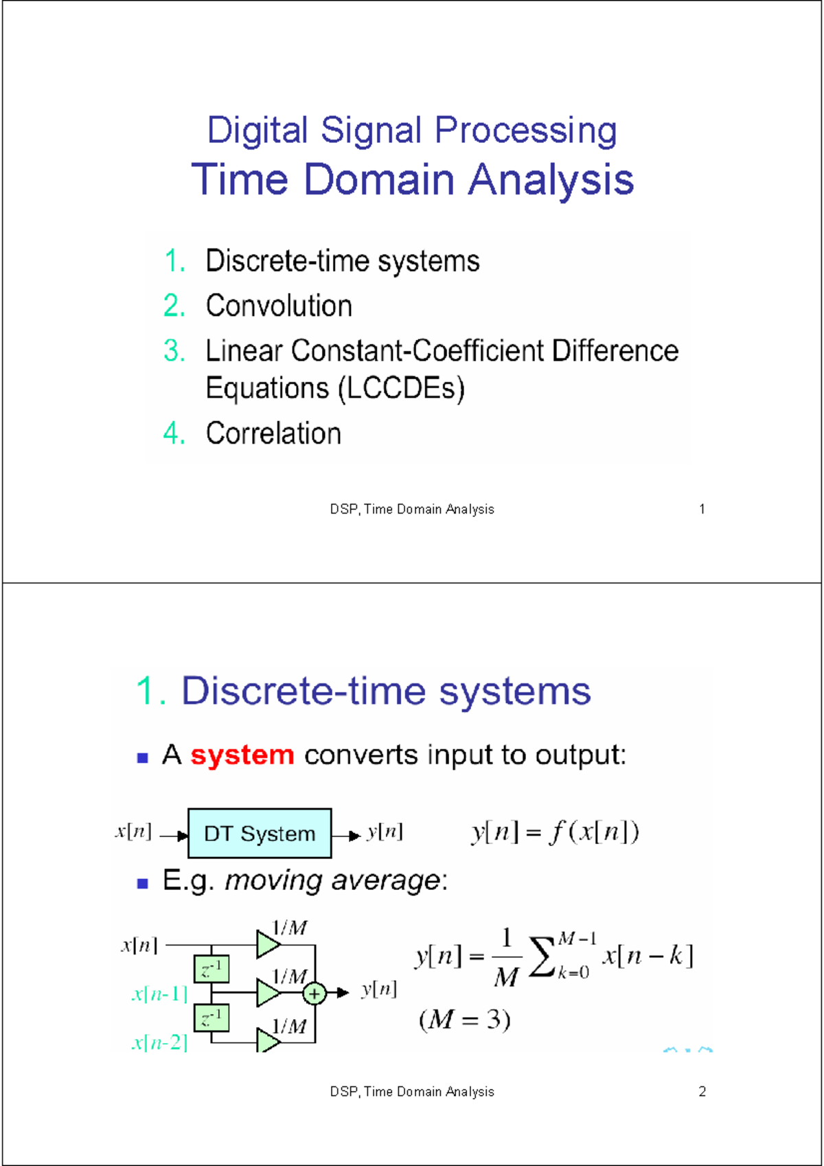 Lec02-Time Domain 2 - Digital SP - Thesis - DSP, Time Domain Analysis 1 ...