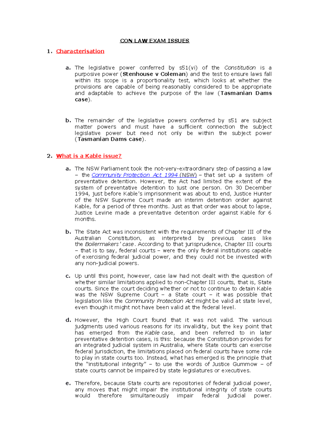 Con law exam issues - Con law case summaries - CON LAW EXAM ISSUES 1 ...