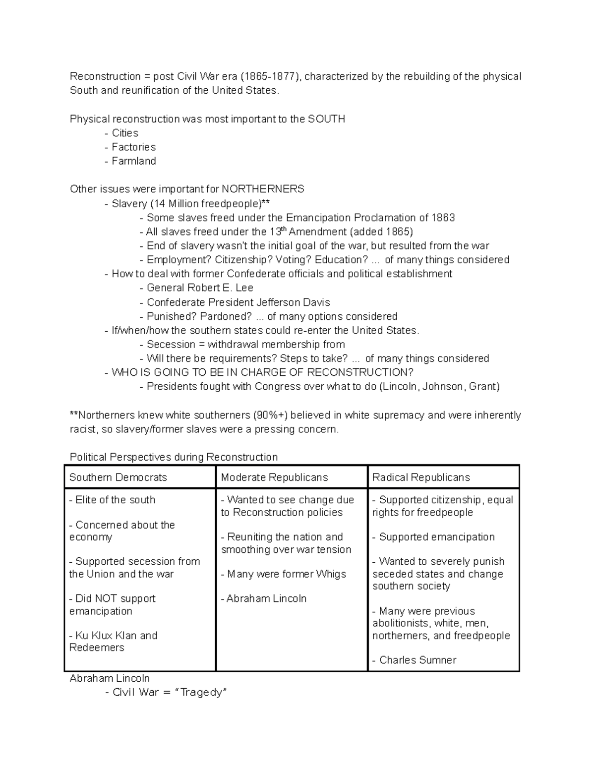 Reconstruction, Southern Redemption, and the Rise of Jim Crow ...
