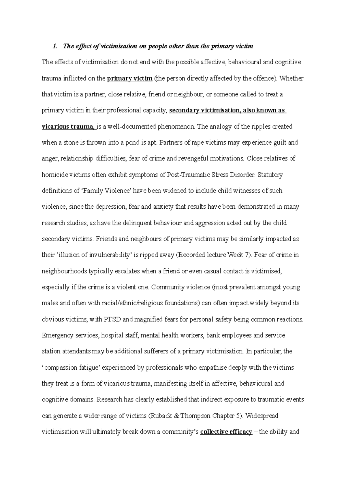 The effect of victimisation on people other than the primary victim - 1 ...