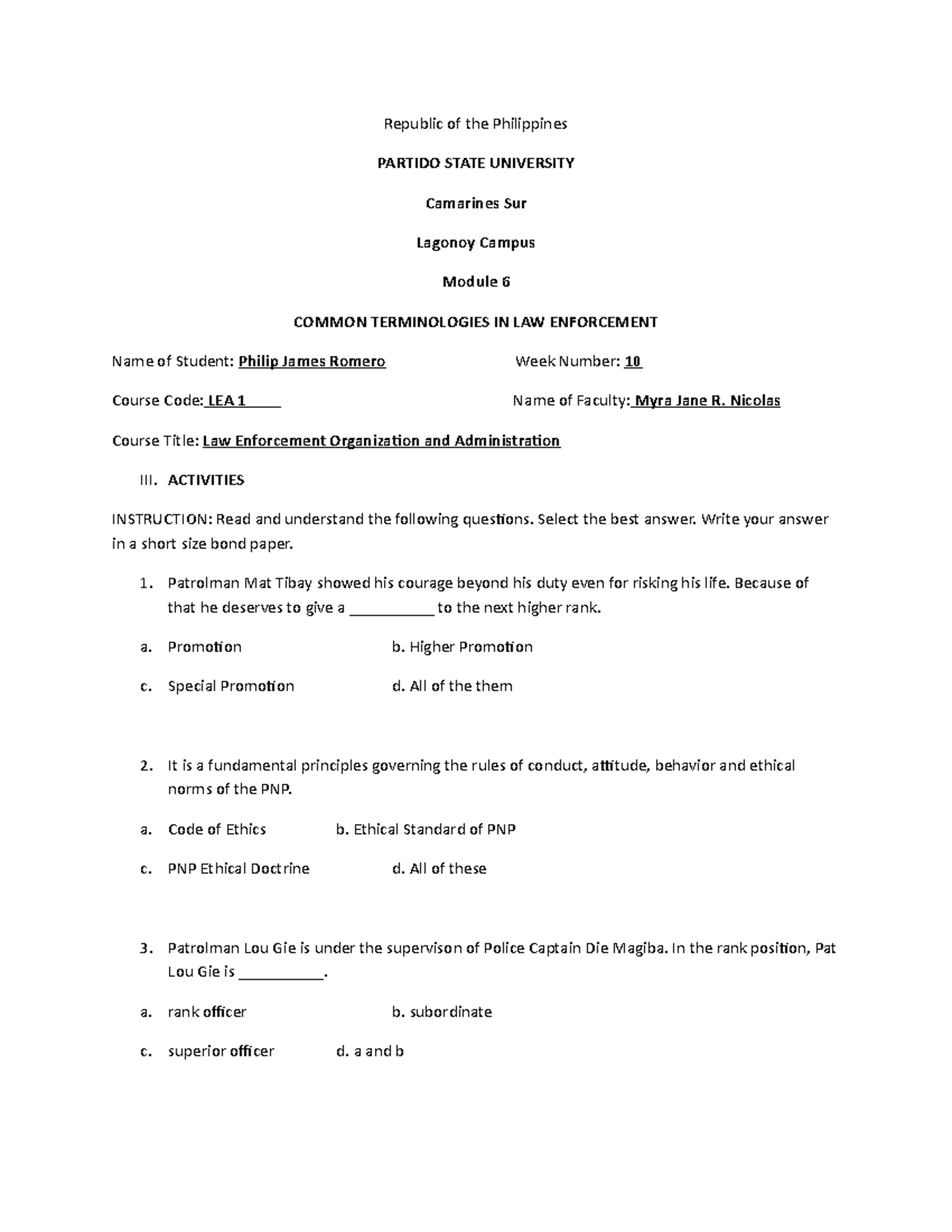 LEA1 Module 6 WEEK 10 - Goodluck - Republic of the Philippines PARTIDO ...